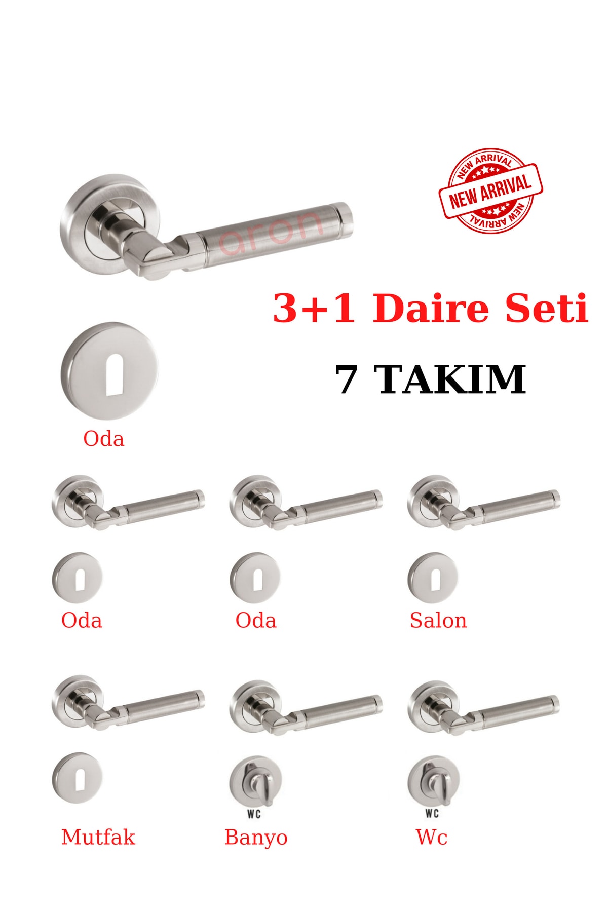 ARON (7 Takım) Sofuoğlu Şebboy Kapı Kolu 3+1 Daire Seti Paslanmaz Nikel ...