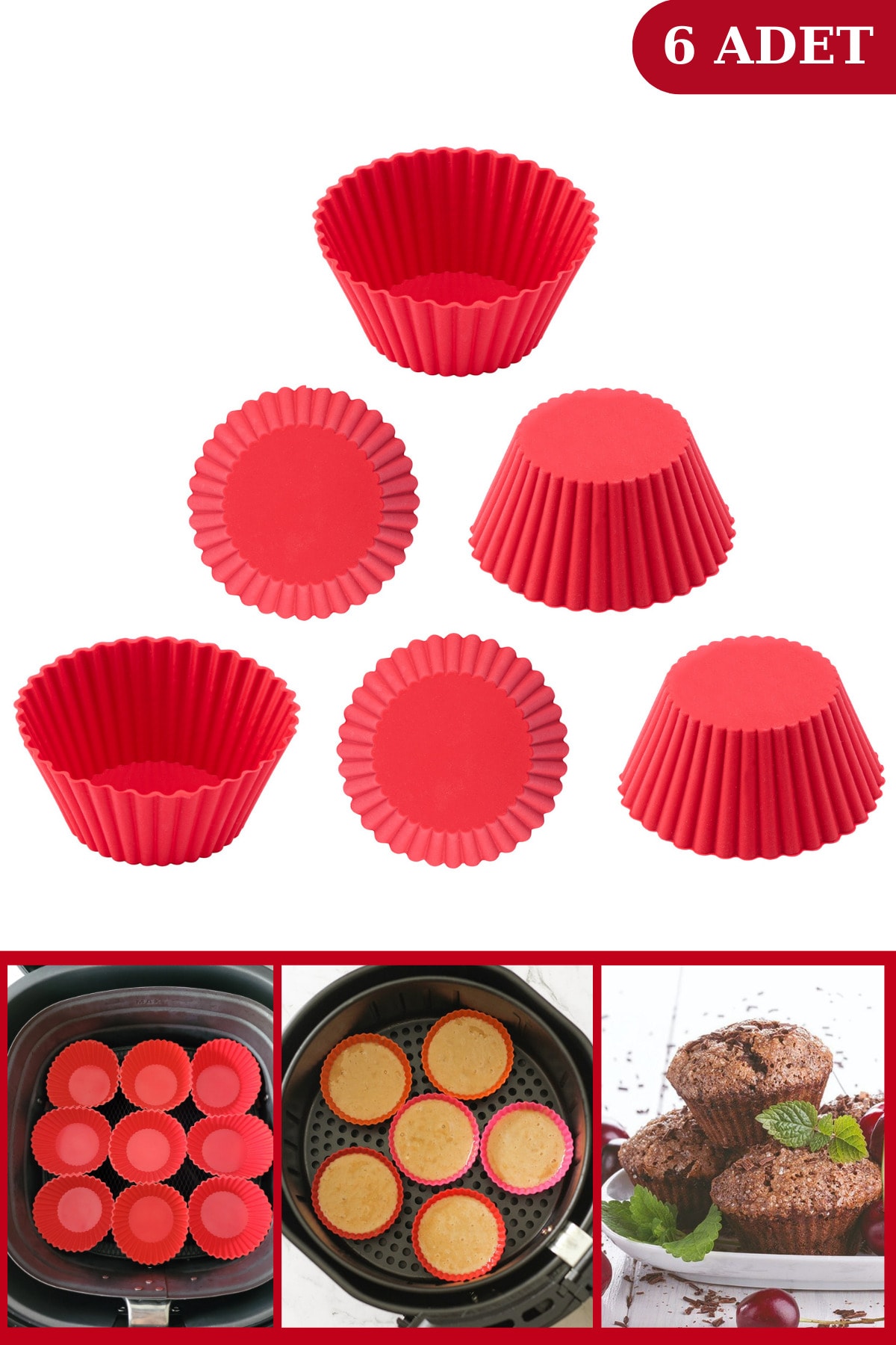 Silicolife Onikiden Airfryer Pişirme Kabı Ve 6’lı Kek Muffin Kalıbı Set ...