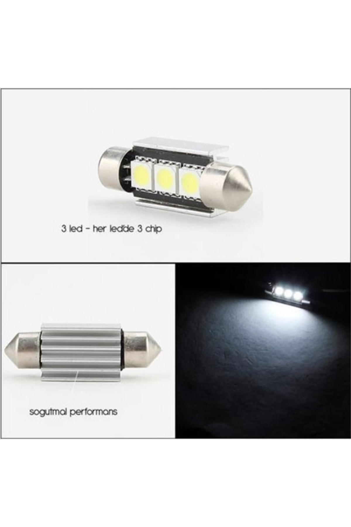 Universal Beyaz Led Sofit (tavan Lambası) Ampul, 12v - 3 Led'li Büyük 2 Ad 36mm(2adet) Fiyatı ...