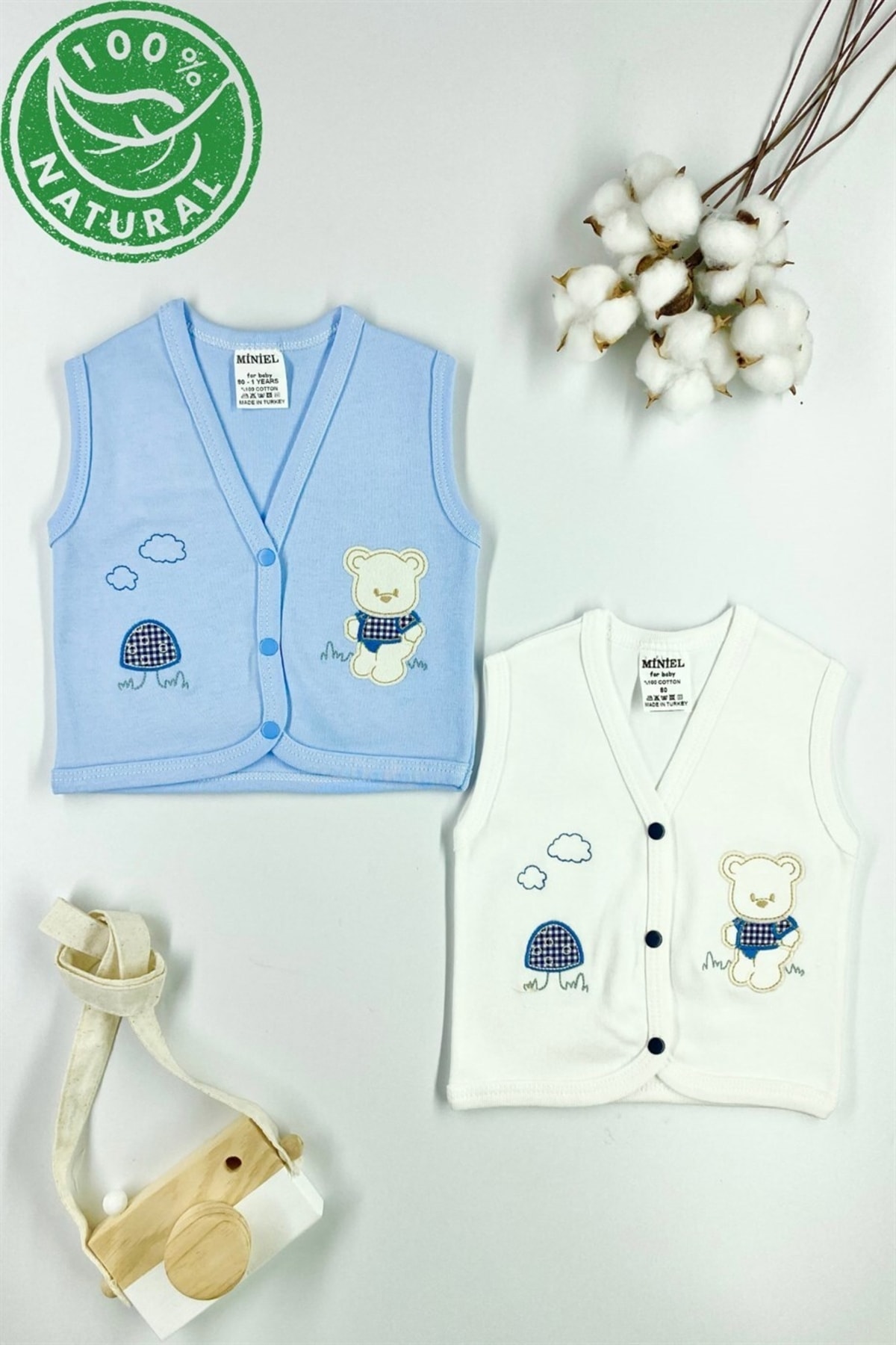 Miniel Erkek Bebek Mantarlı Ayıcık Nakışlı Organik Pamuklu 3-6-9 Ay 2li ...