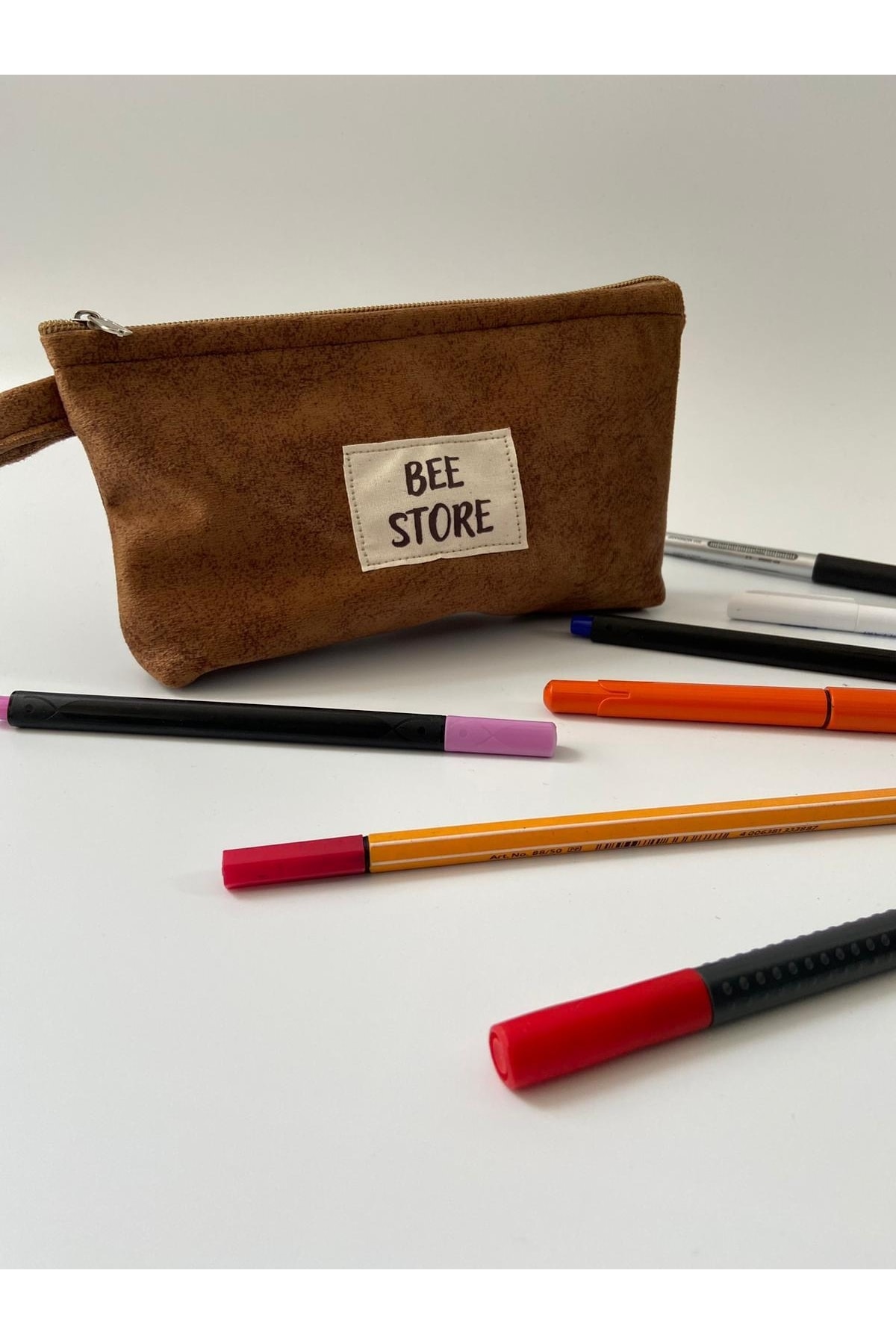 bee store Kahverengi Yıkanabilir Fermuarlı Tek Göz Kumaş Kalem Kutusu ...