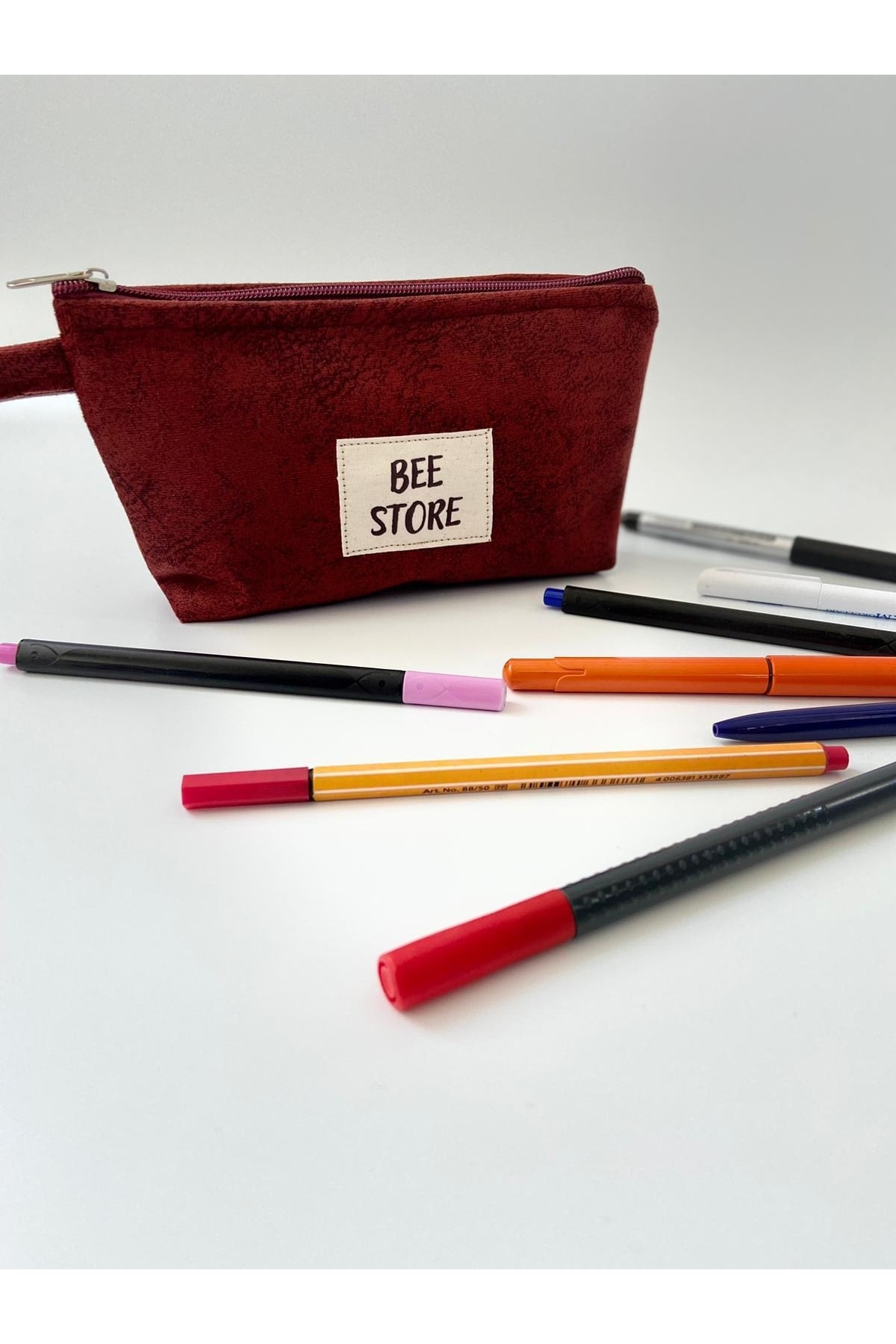 bee store Bordo, Kırmızı, Yıkanabilir Fermuarlı Tek Göz Kumaş Kalem ...