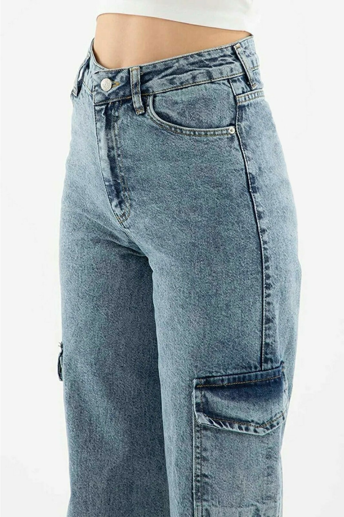 LAMİRA Women's Medium Snow Lira Cargo Pocket Palazzo Wide Leg- Trendyol