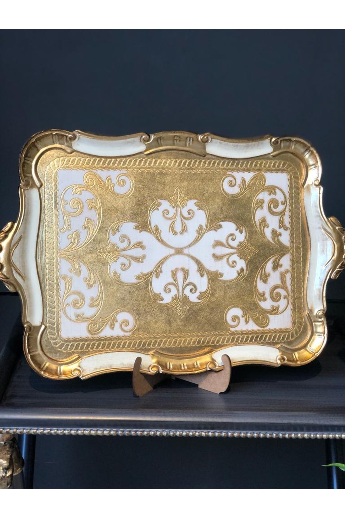 Dora Art Italyan Gül Ağacı El Yapımı Altın Varak Kaplama Sunum Tepsisi ...