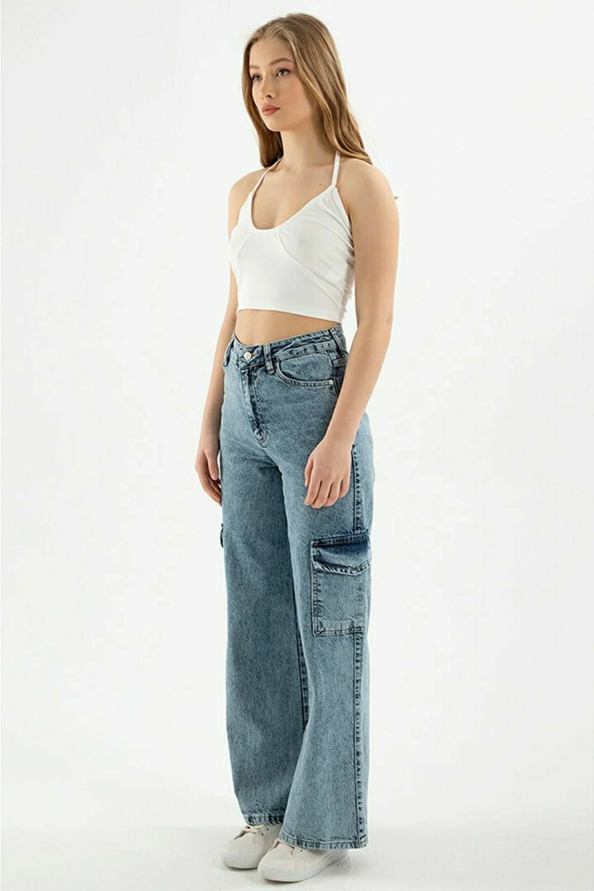 LAMİRA Women's Medium Snow Lira Cargo Pocket Palazzo Wide Leg- Trendyol