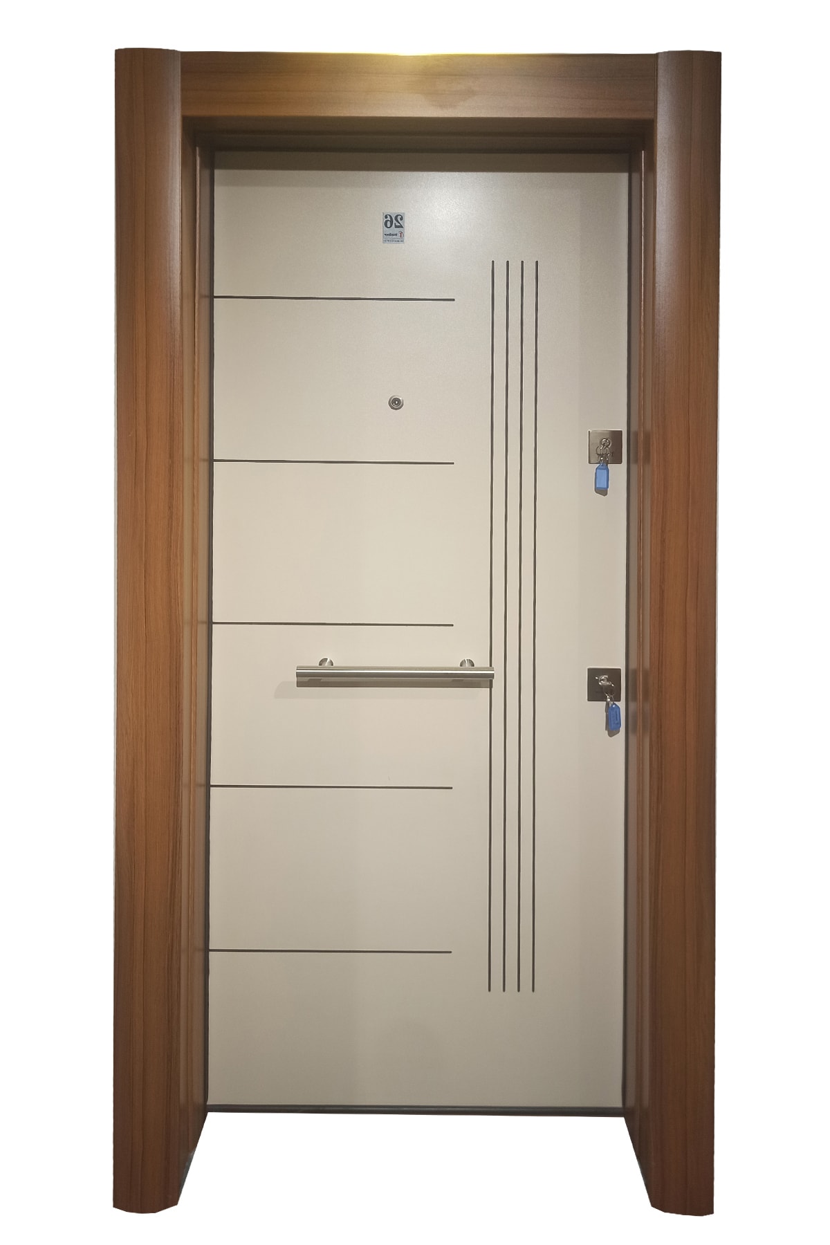 tezwood ahşap kapı sanayi Çelik Kapı Ahşap Kaplama Krem Rengi Tırnaklı ...