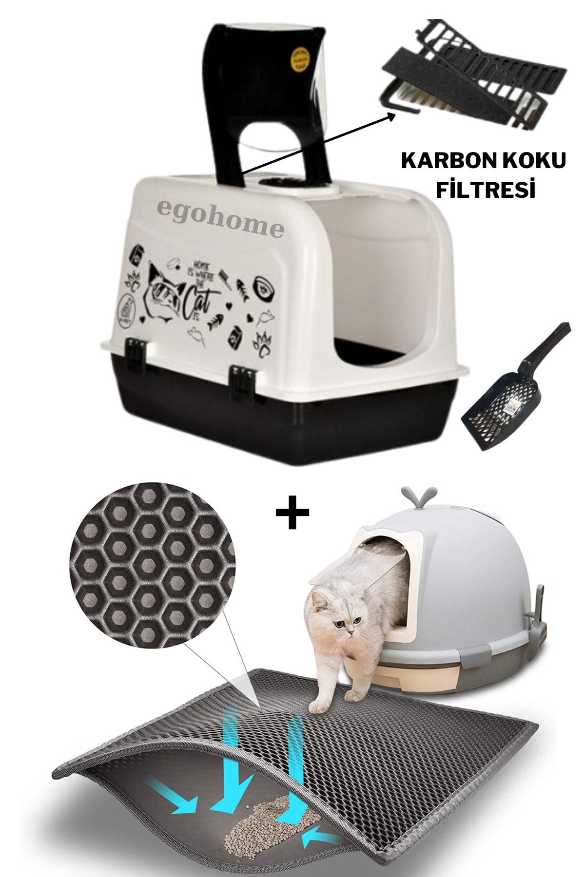 ego home Xxl Büyük Boy Maxi Kapalı Kedi Tuvaleti Ve Kürek Hediyeli ...