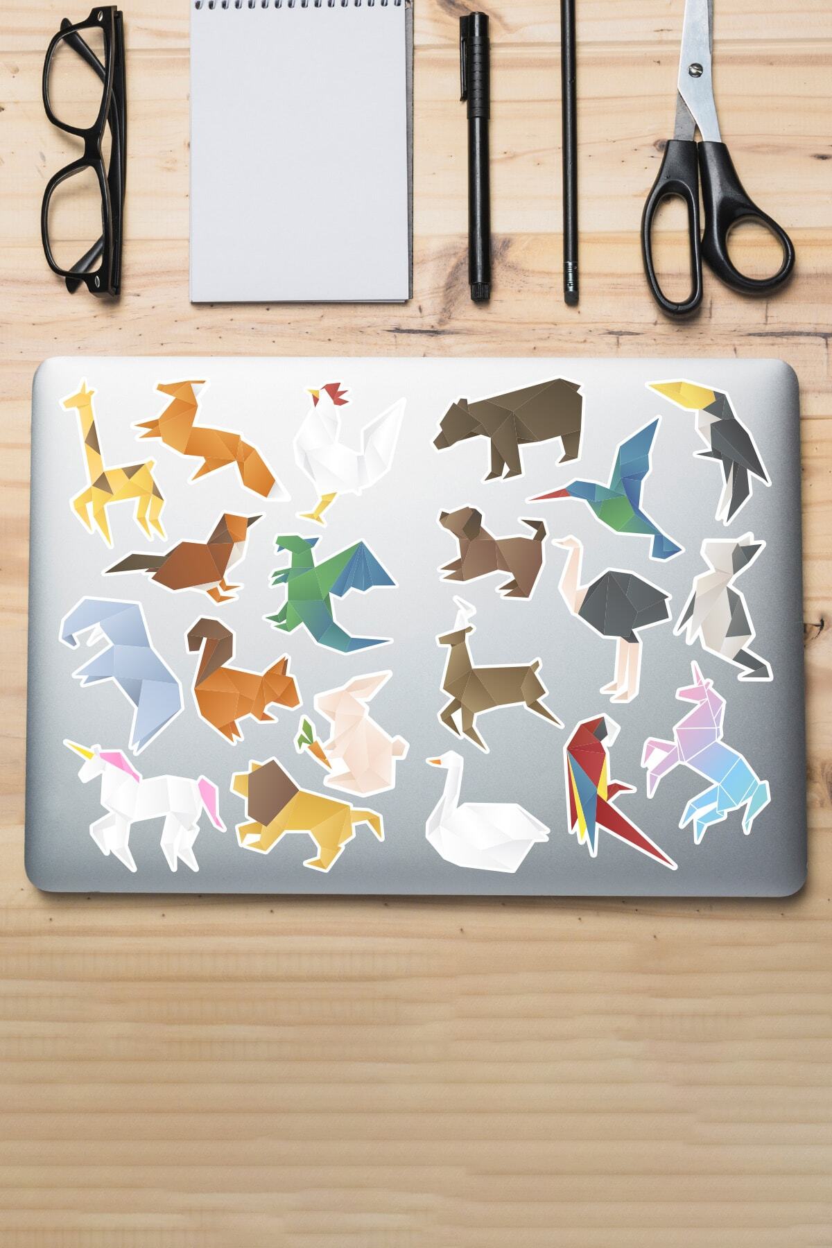 NeoPrint مجموعة ملصقات أوريغامي (فن طي الورق) على شكل حيوانات للكمبيوتر ...