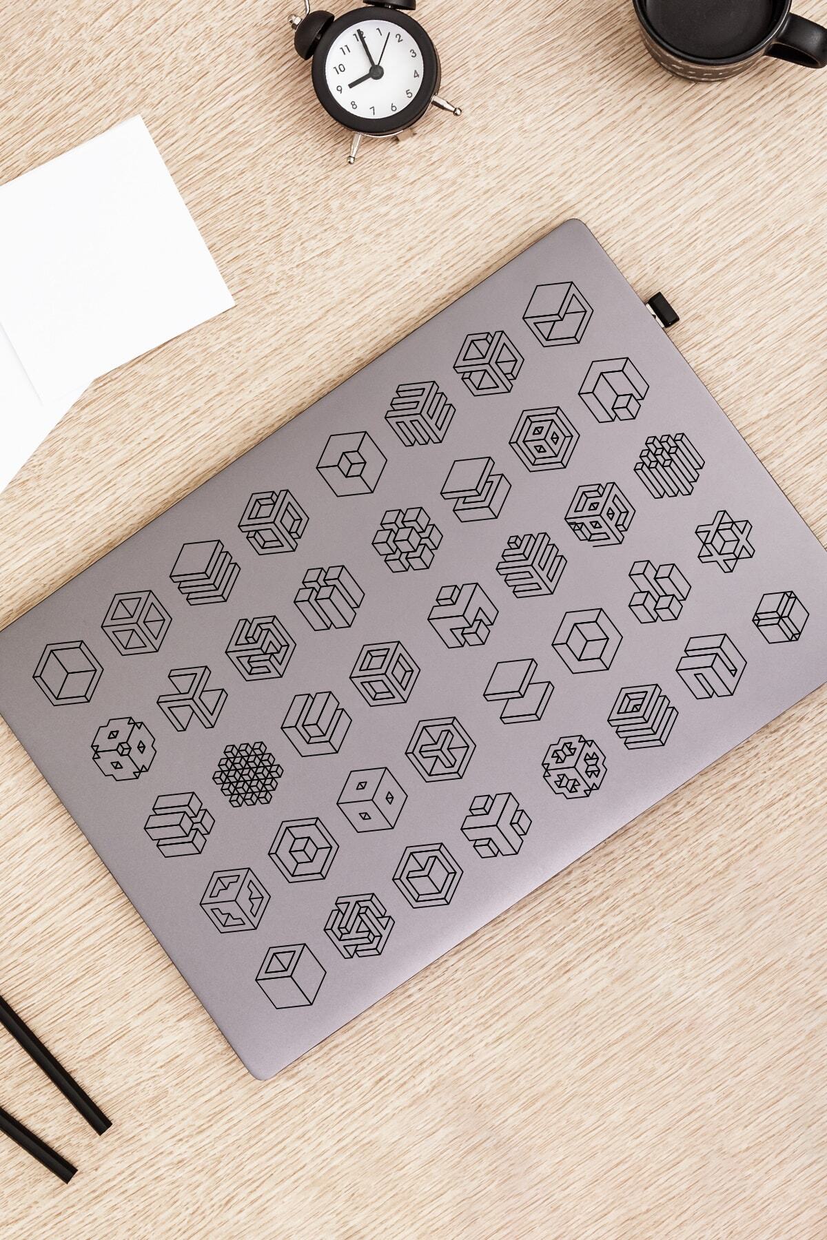 NeoPrint Şeffaf Sticker 40 Parça Geometrik 3 Boyutlu Kübik Şekiller ...