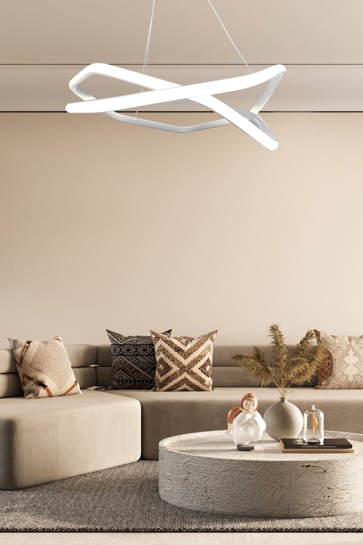 Ledmi Lighting Çiftli Altıgen Beyaz Led Avize, 3 Renk Aydınlatma ...