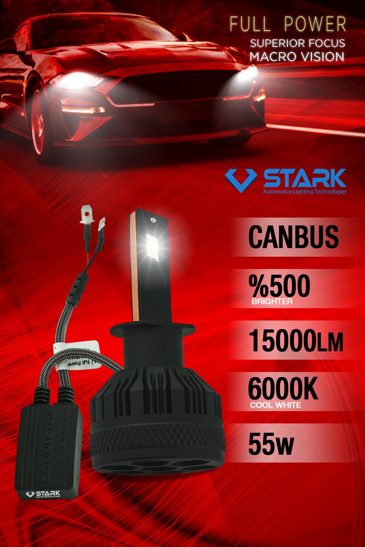 STARK H1 Led Xenon Far Ampulü Full Power Macro Vision Çizgisel Odaklama ...