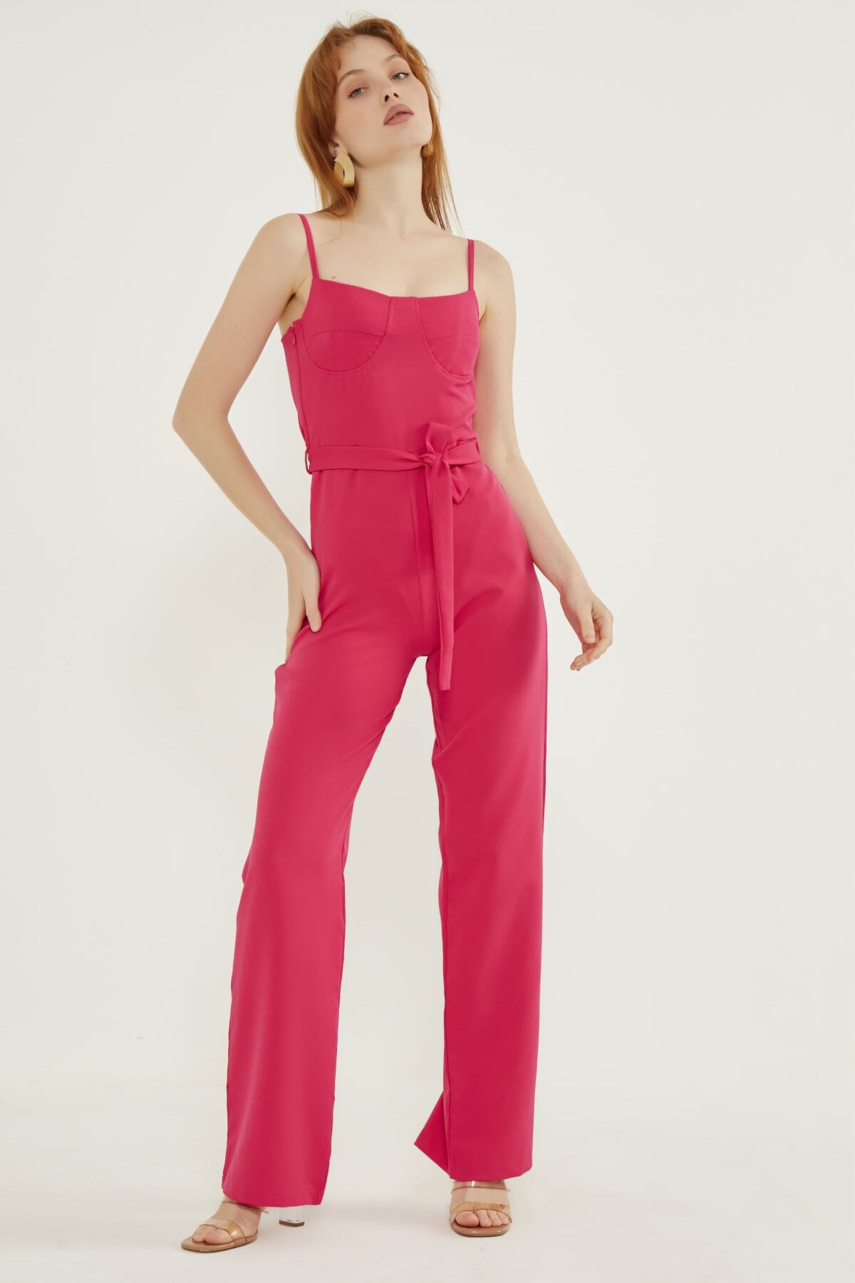 MEECY Kadın Arkası Çapraz Detaylı Pembe Tulum Elbise Fiyatı, Yorumları ...