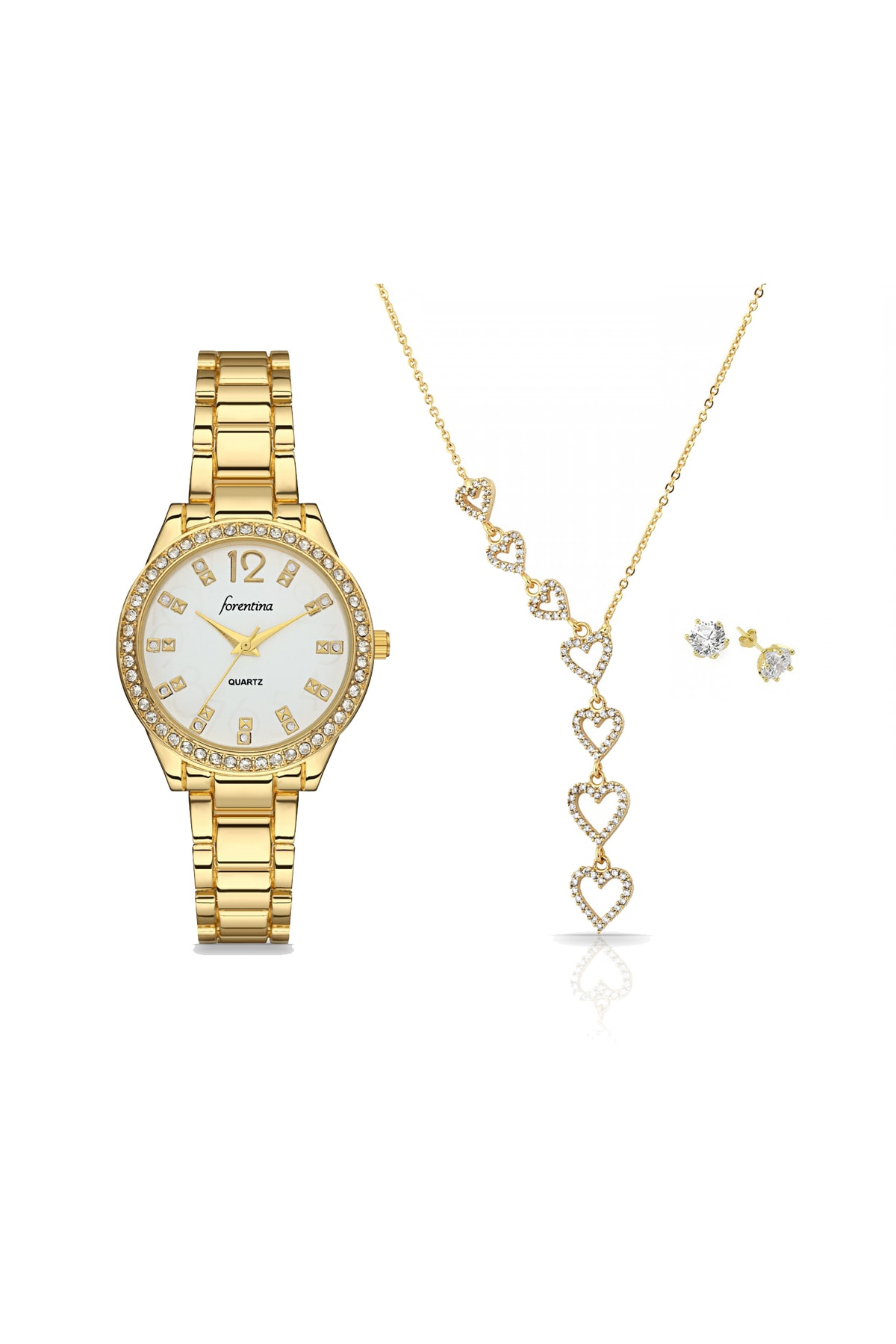 Forentina Ladies Wrist Watch Dangle Heart Necklace Earrings Ps1615 ...