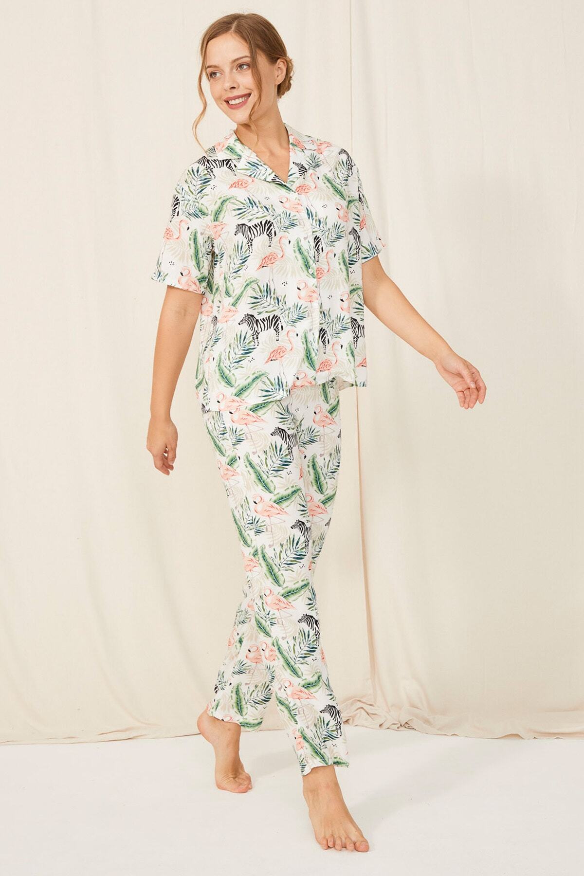 ENNA MODA Yeni Sezon Kısa Kol Önden Düğmeli Dokuma Viskon Kumaş Gömlek ...