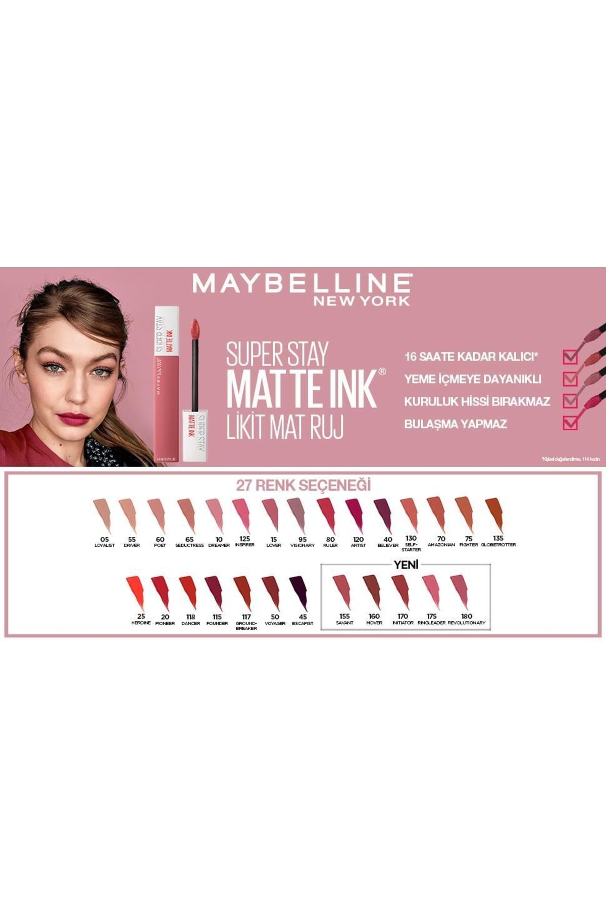 Maybelline New York Gün Boyu Kalıcı Etki Sunan Süper Mat Likit Ruj 175 ...