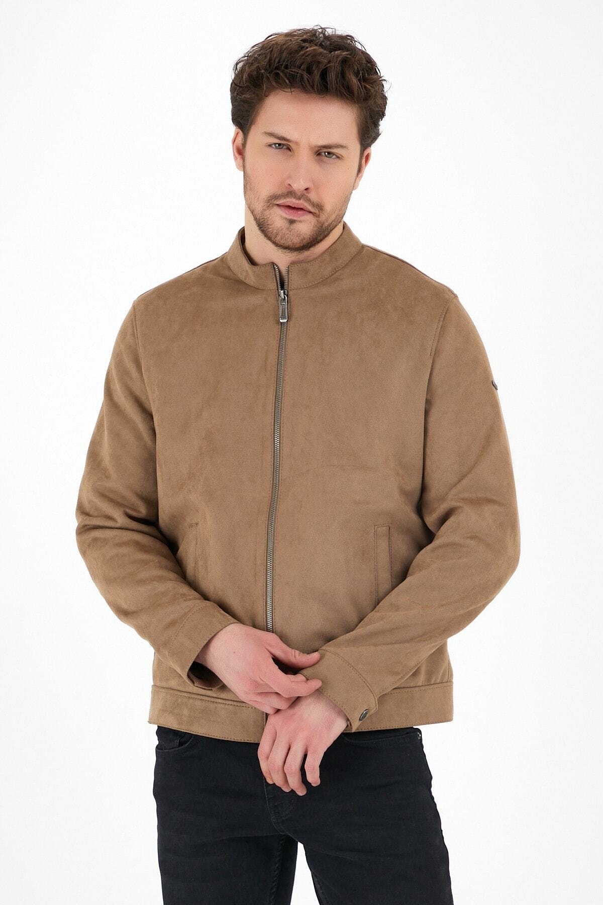ÖNDER MODA Men's Beige Suede Spring Seasonal College Coat Jacket- Trendyol