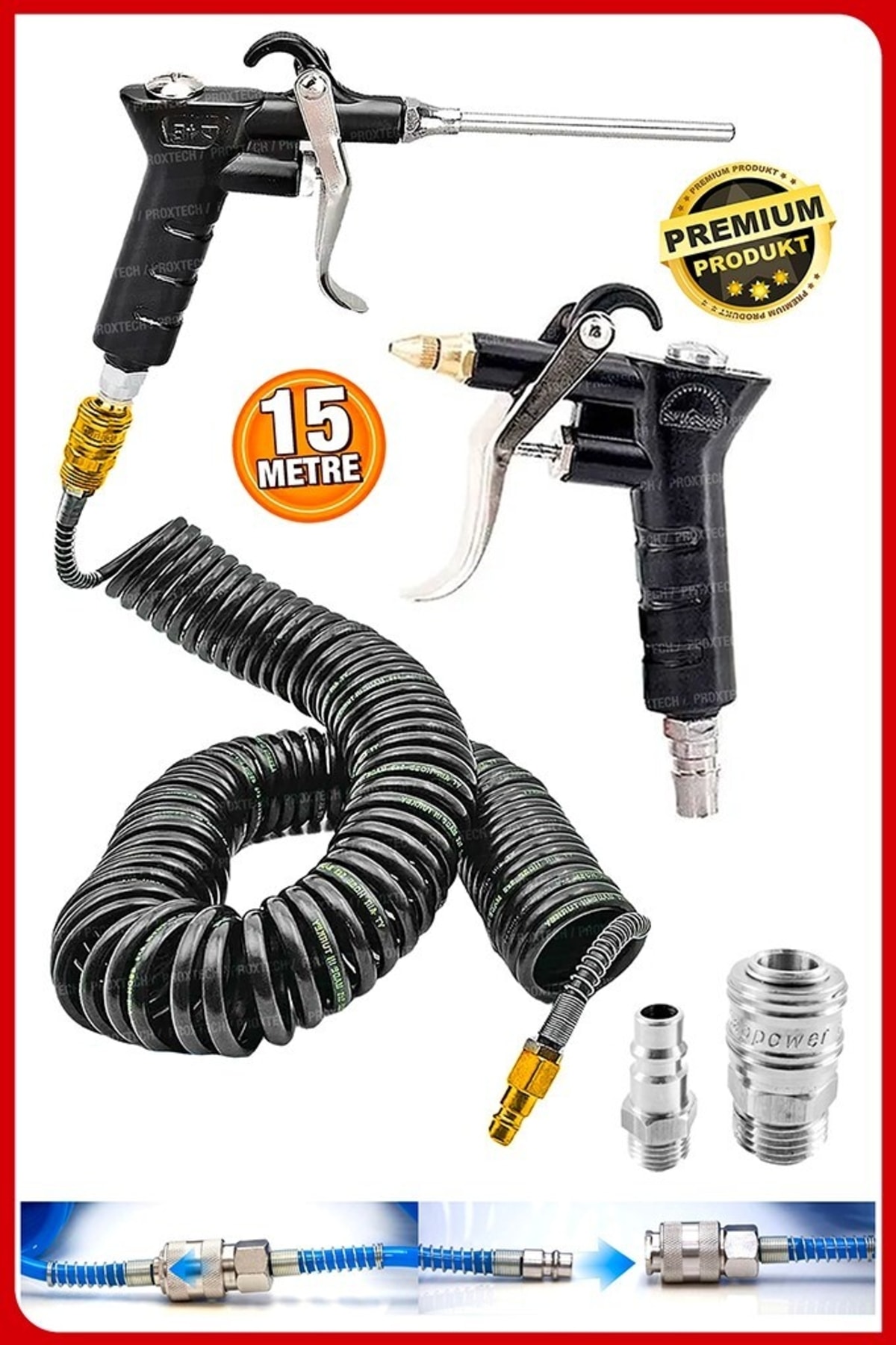 PROXTECH Havalı 15 Metre Kompresör Spiral Hava Hortumu 8 Mm 15 Mt Hava ...