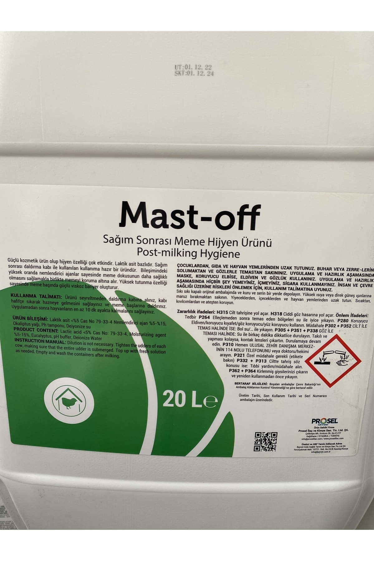 Prosel Mast-off 20lt Sağım Sonrası Meme Daldırma - Fiyatı, Yorumları
