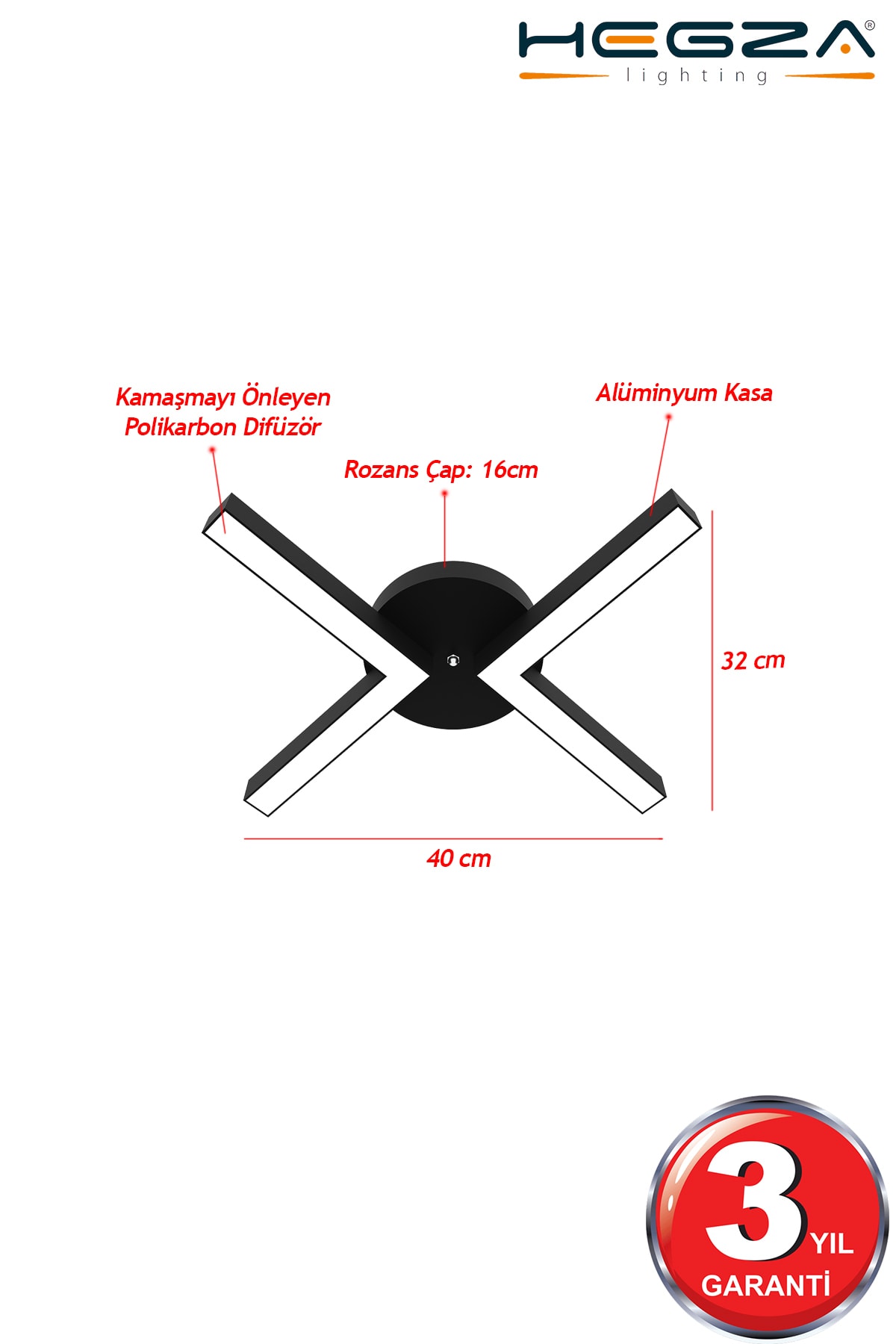 Hegza Lighting Contento ( Siyah Kasa, Beyaz Işık ) Ledli Modern Plafonyer Led Avize, Salon ...