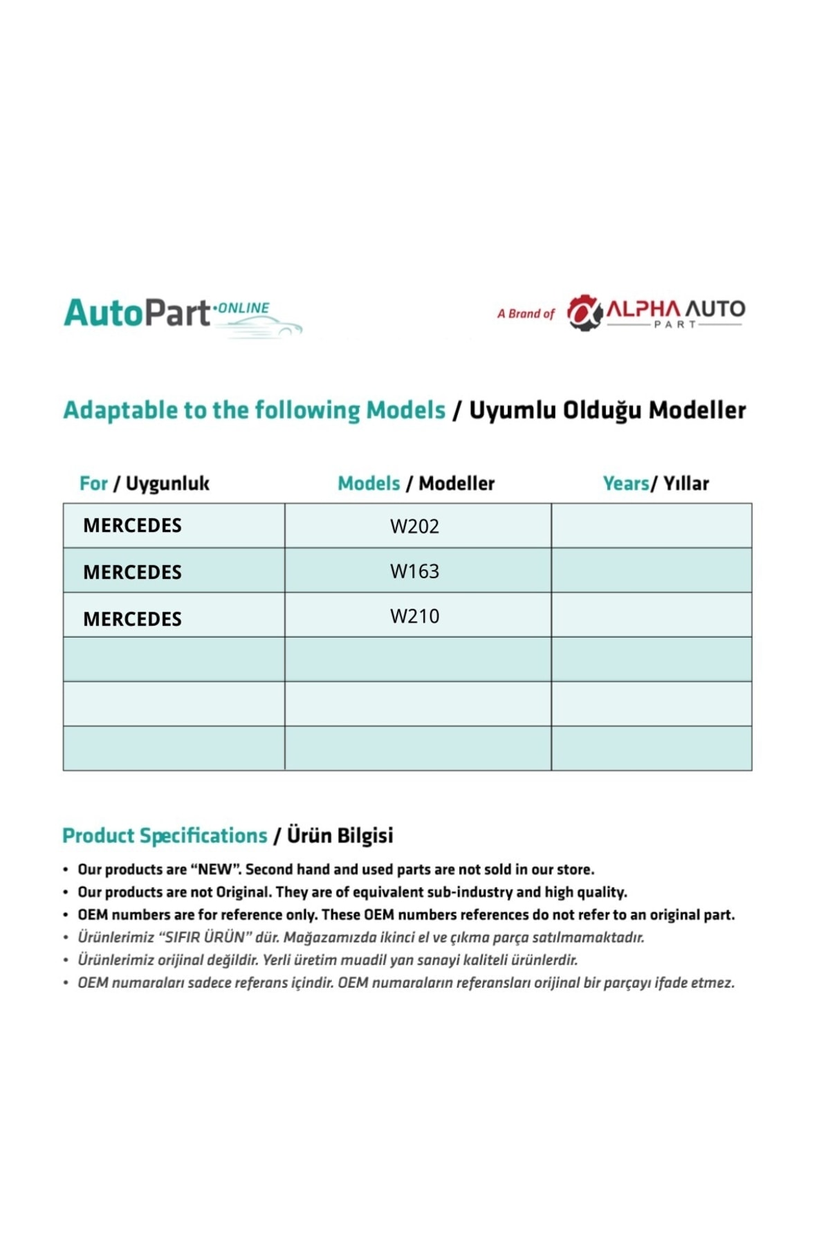 ALPHA AUTO PART Mercedes W202/ W163/ W210 Elegance Için Otomatik Vites ...