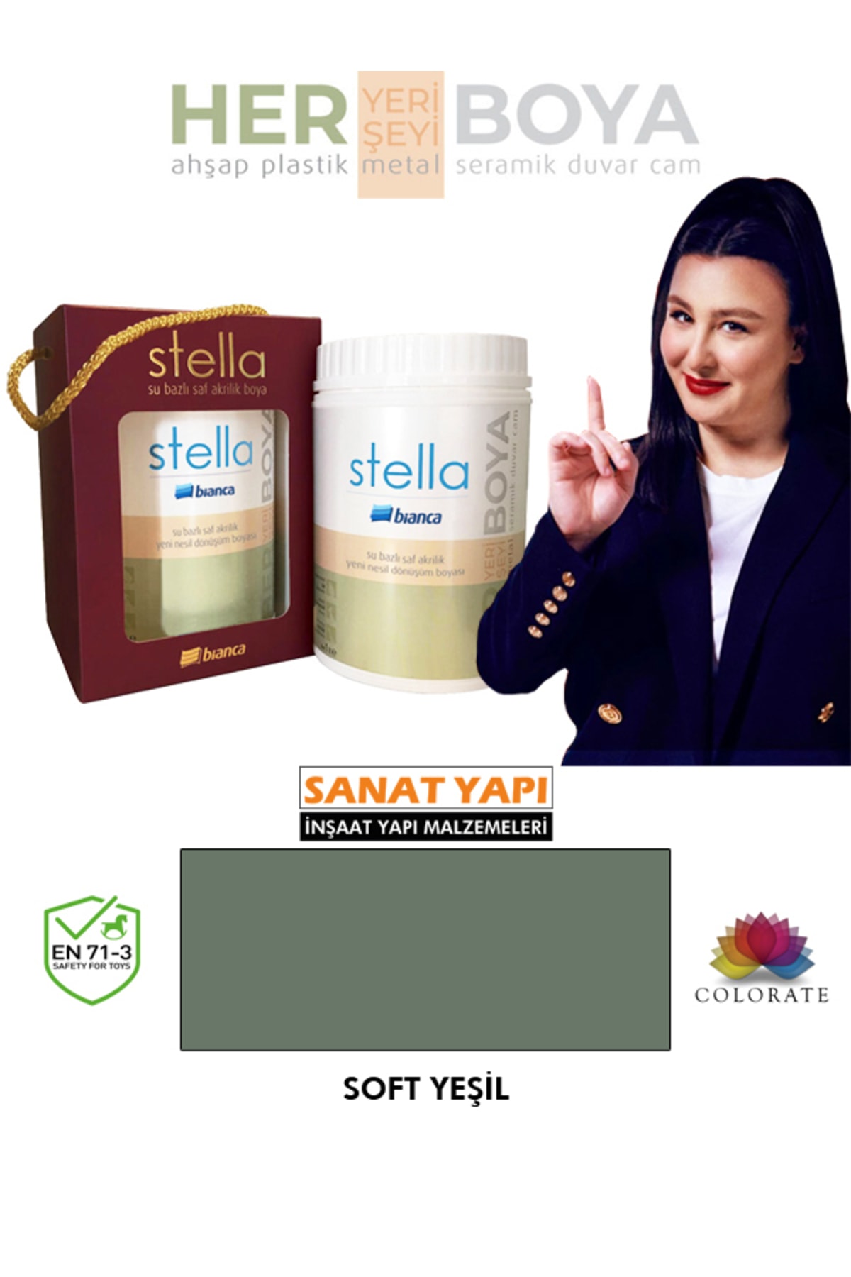 Bianca Stella Su Bazlı Akrilik Boya Soft Yeşil - Fiyatı, Yorumları