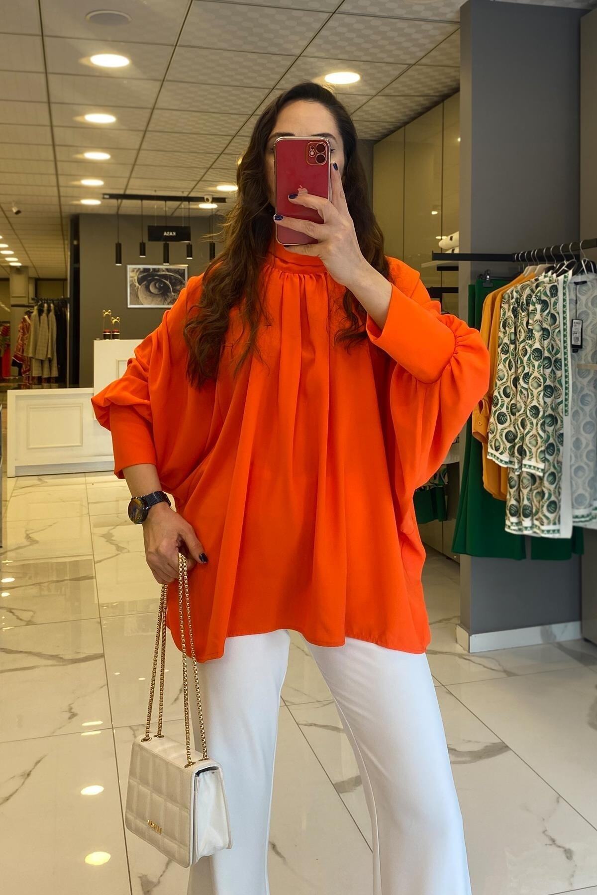 Vosse Mısra Oranj Reglan Kol Yakası Büzgülü Shefoon Gömlek Fiyatı ...