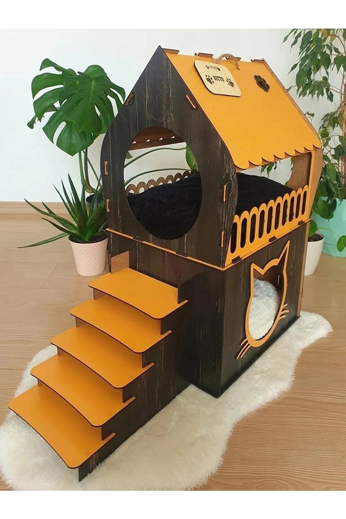 life hobi Xxl Büyük Boy Ahşap Kedi Evi, Kedi Evi, 2 Katlı Kedi ...