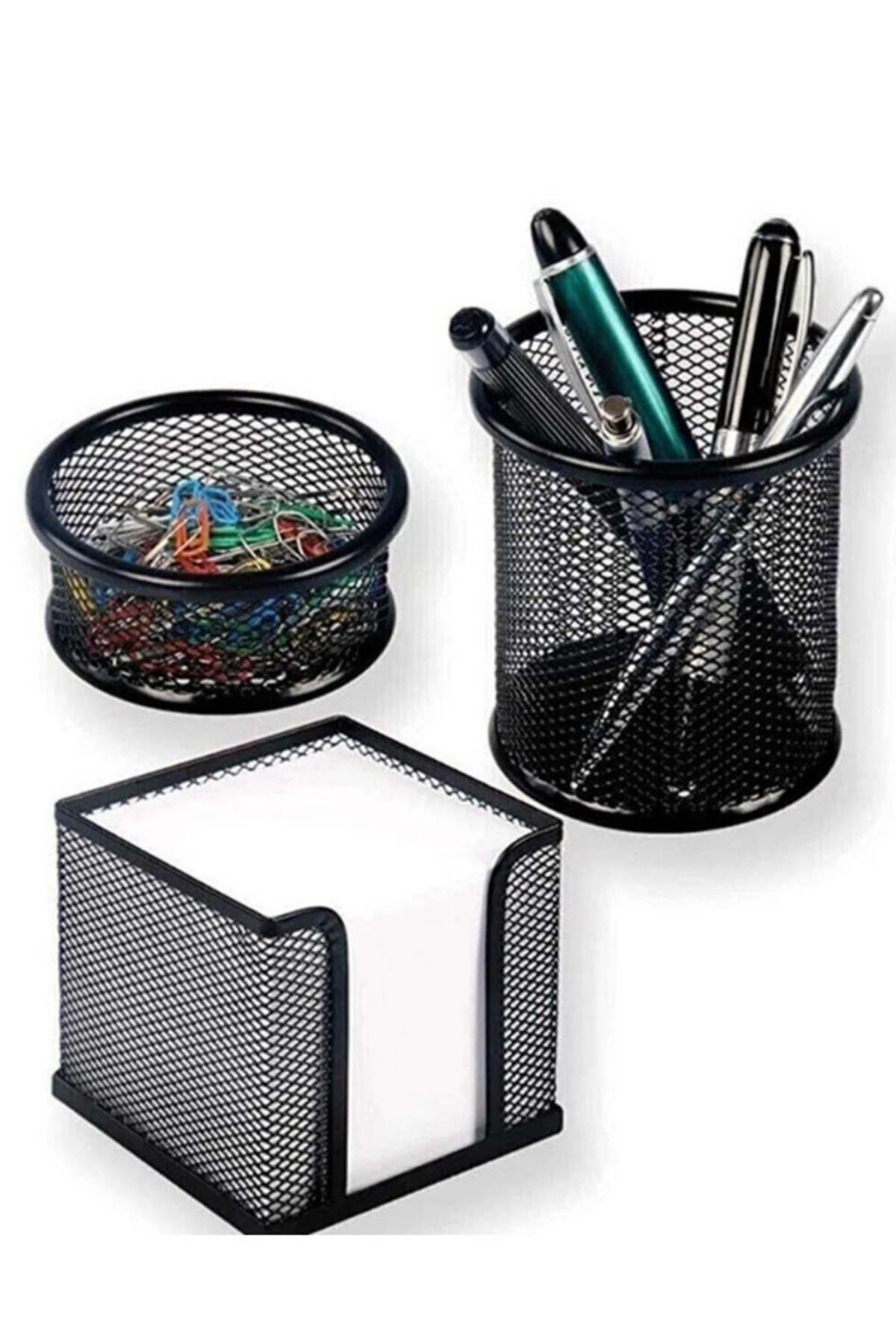 Janissary Siyah Evrak Rafı + Metal Fileli 3'lü Kalemlik Seti + Çöp ...