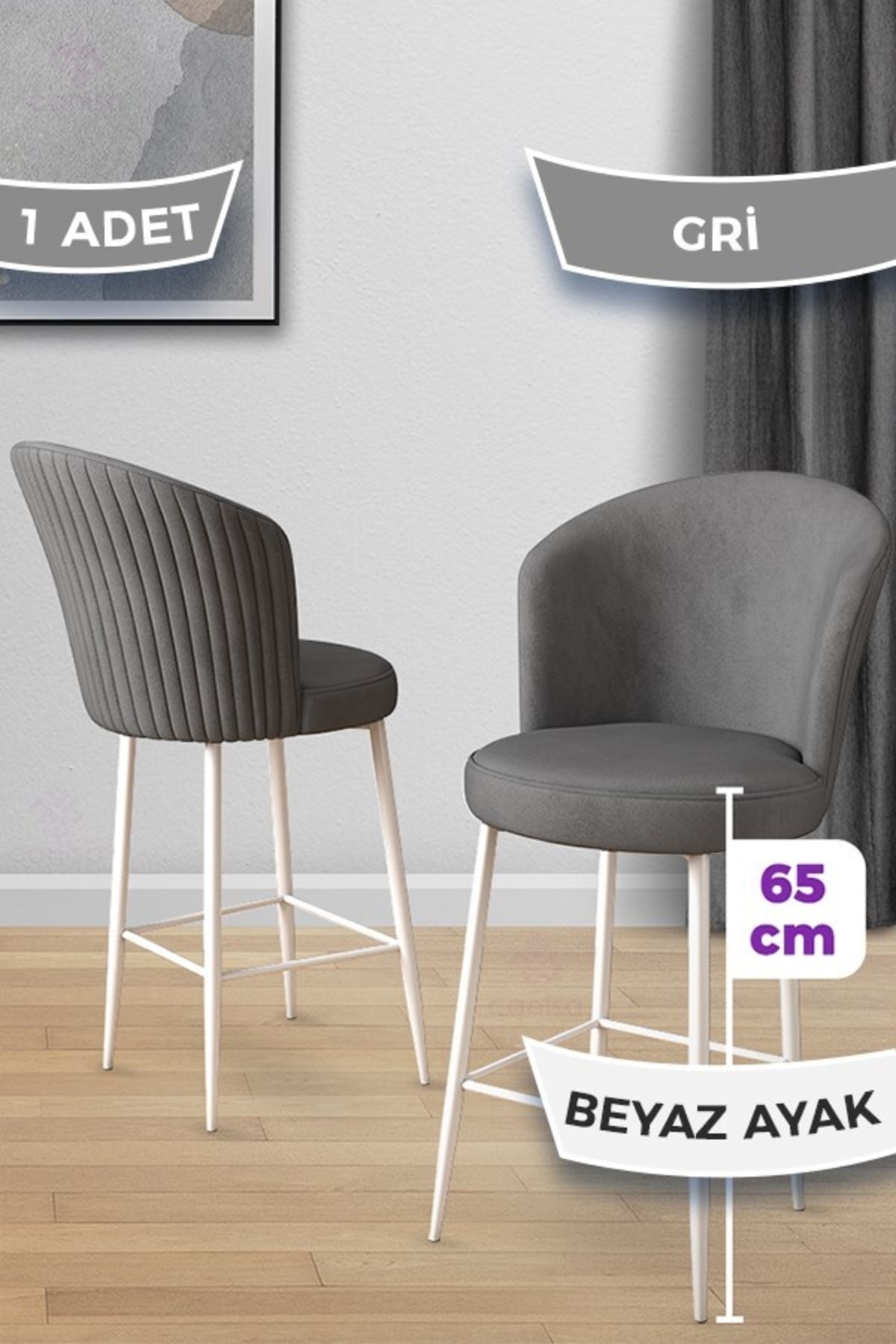 Canisa Alte Serisi 1 Adet 65 Cm Gri Ada Mutfak Bar Sandalyesi Babyface ...