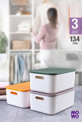 Mowo Home Trove 3 Adet 13,4 Lt (BEYAZ) Düzenleyici Organizer Kapaklı ...