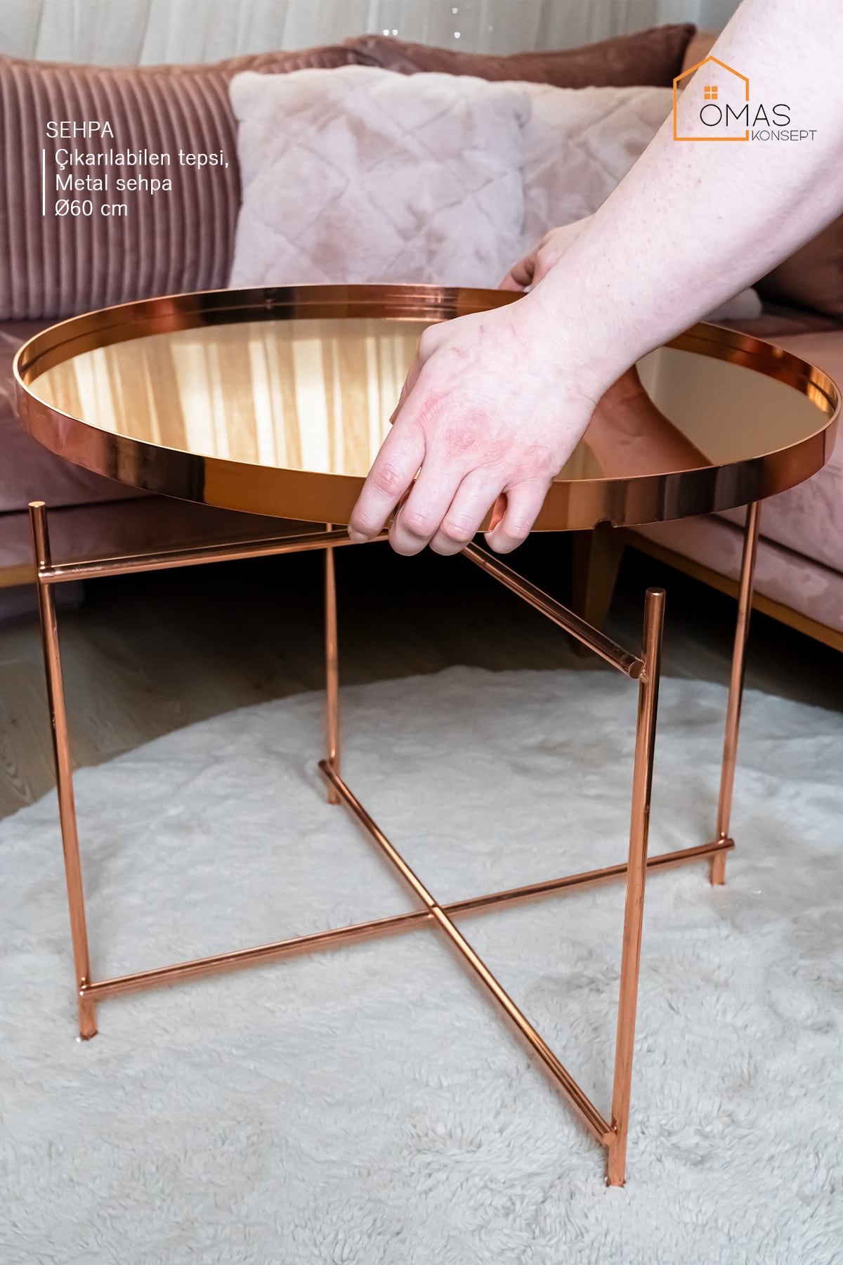 ÖMAS Konsept Cemile Bakır Metal Aynalı Tepsili Sehpa,metal Tepsili Lux Aynalı Sehpa - Fiyatı ...