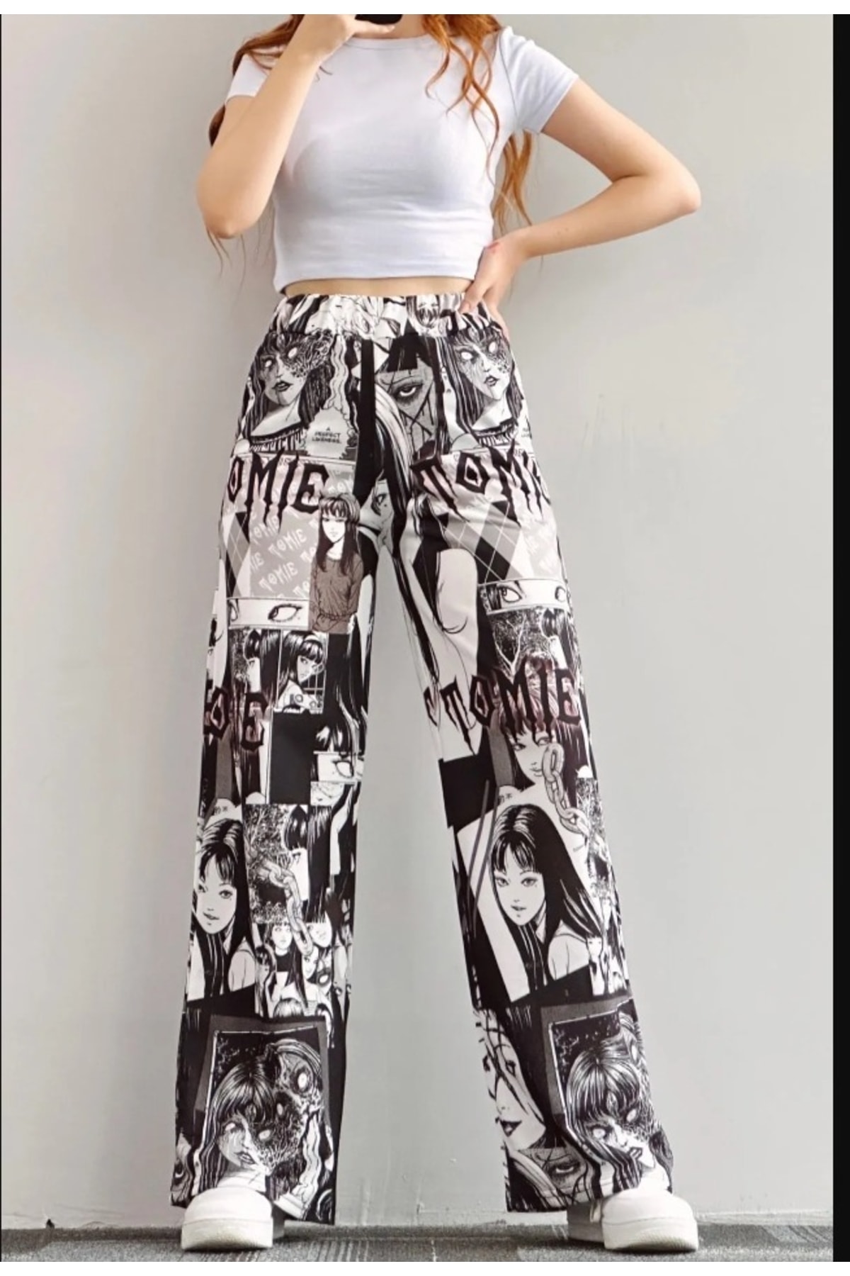 Violon Unisex Anime Harajuku Beyaz Tomie Desen Bol Paça Eşofman Altı ...