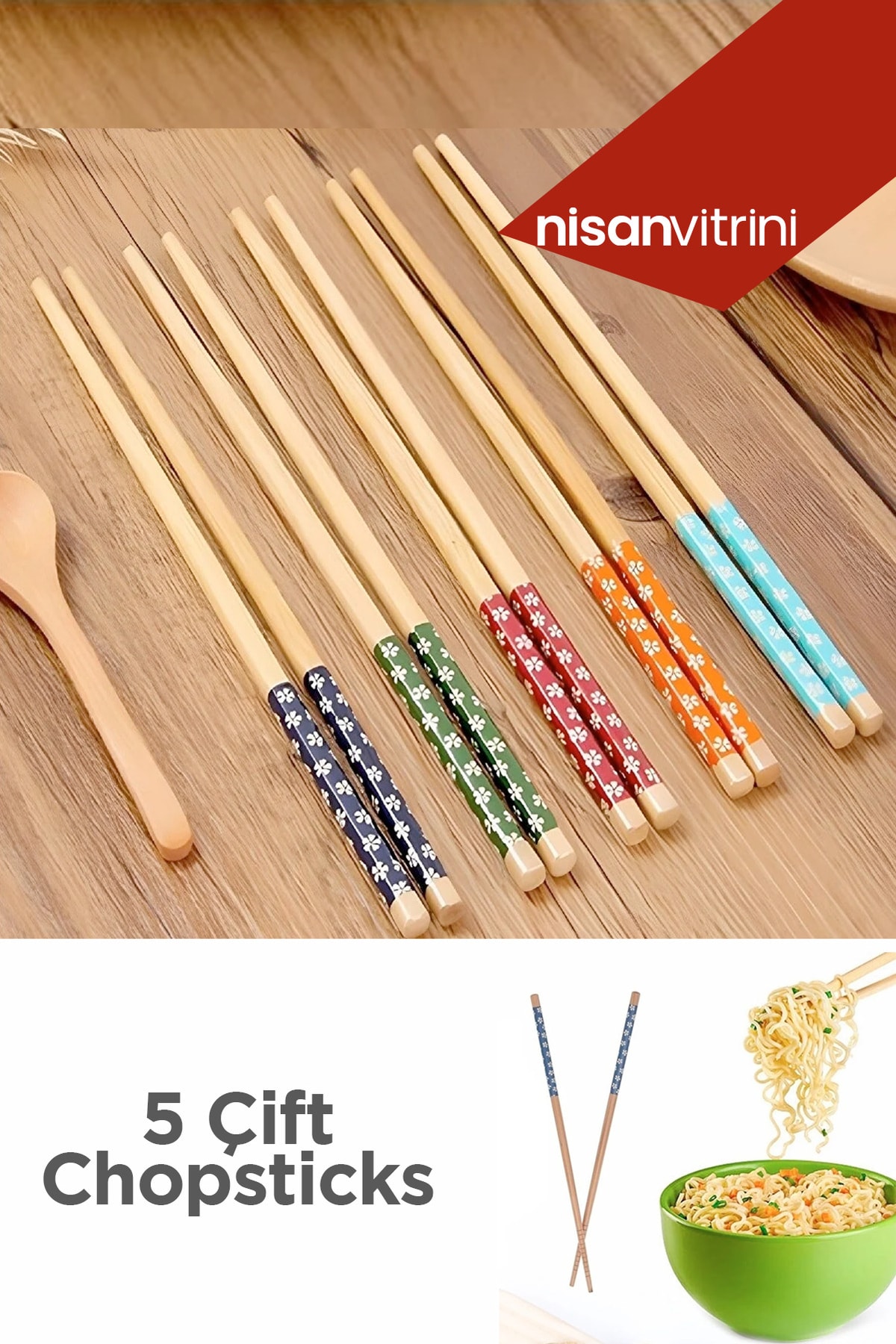 Nisan Vitrini Bambu Chopstick 5 Çift Desenli Ve Yıkanabilir Çin Kore ...