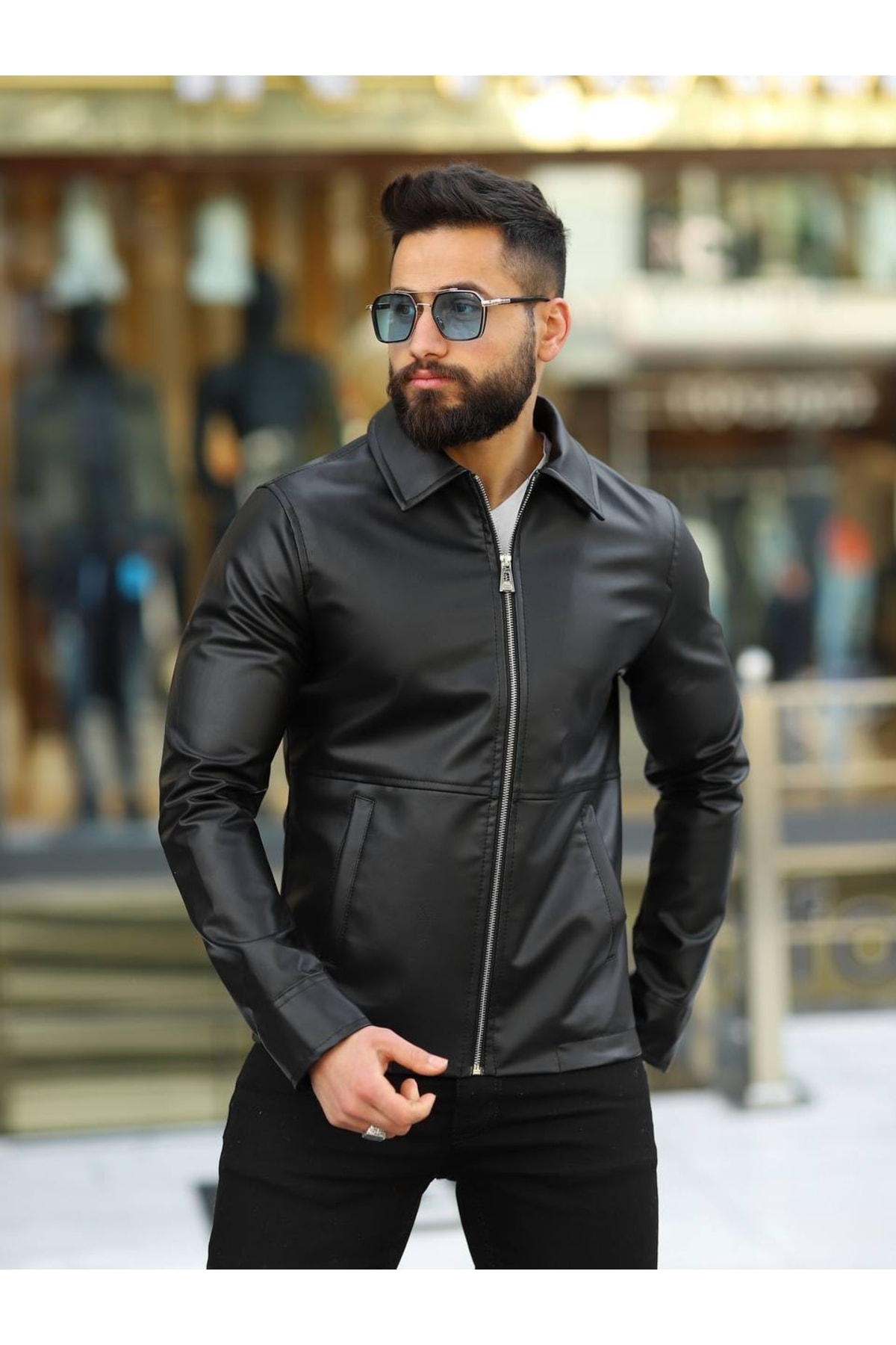 BASEL.CO Black Men's Leather Jacket - Trendyol