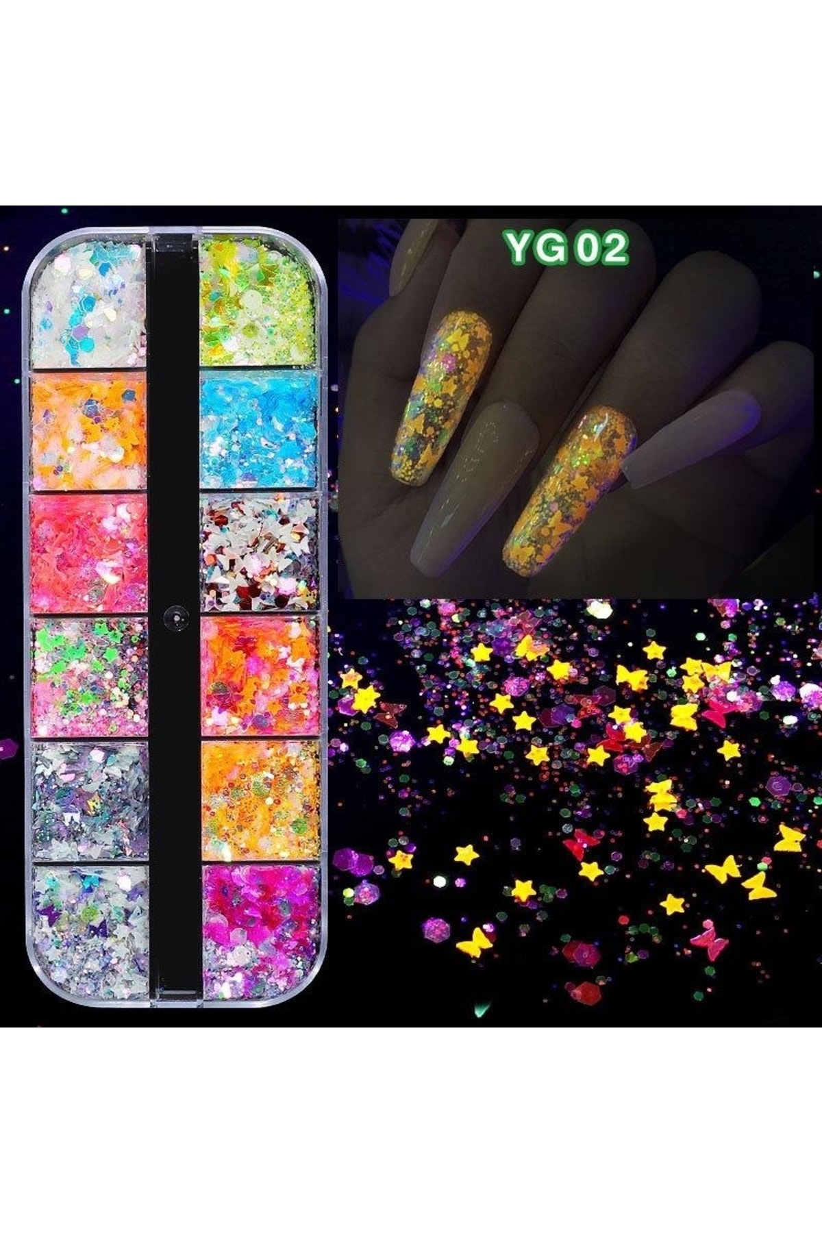 Venalisa 12'li Protez Tırnak Süsleme Nail Art Neon Fosforlu Figürler ...