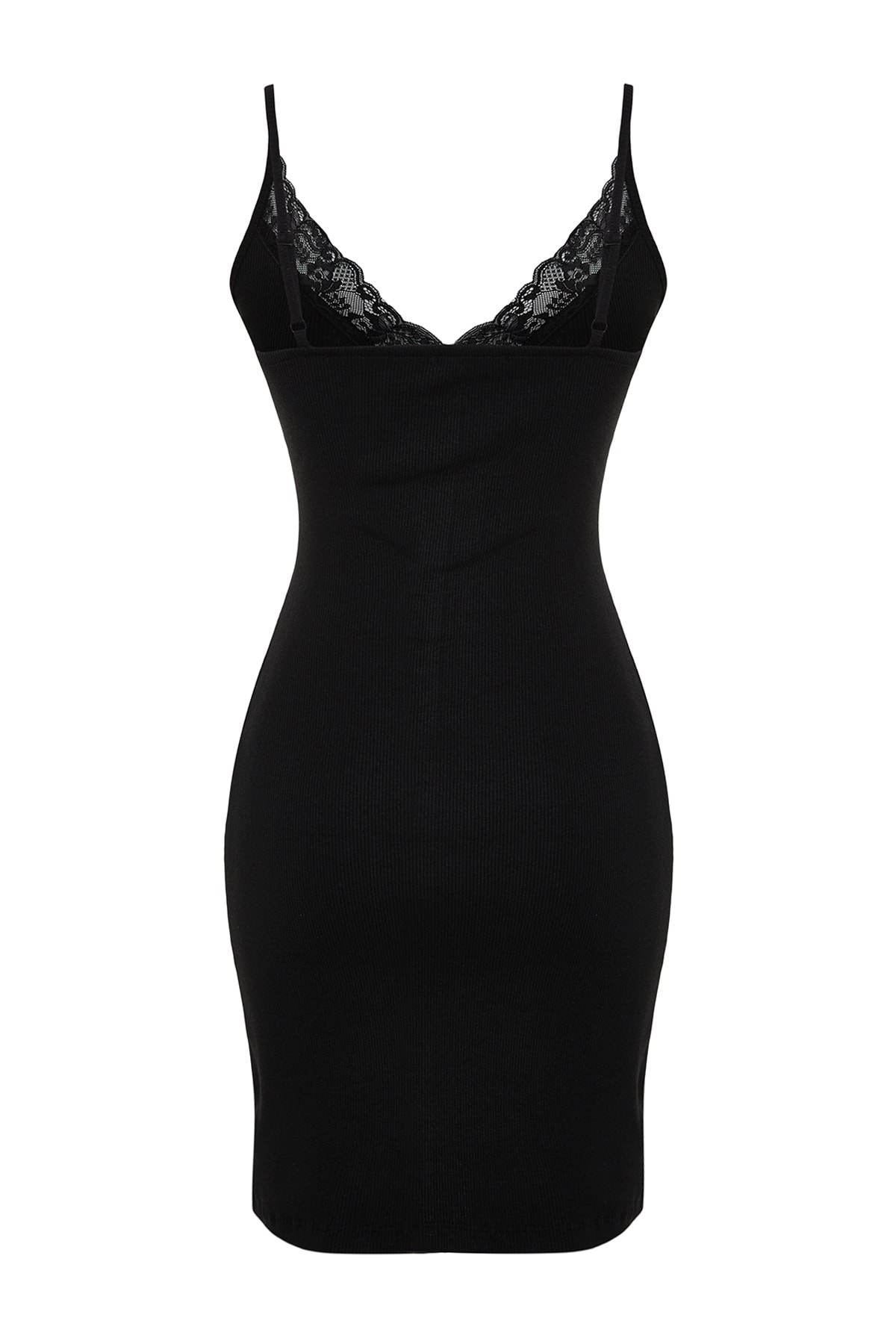 Trendyol Collection Corded Lace Black Knitted Nightgown - Rope Strap ...