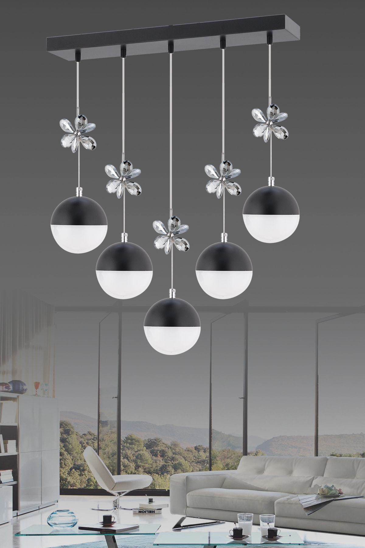 İstanbul Avize Kelebek 2'li Siyah Modern Ledli Kristal Taşlı Led Avize ...