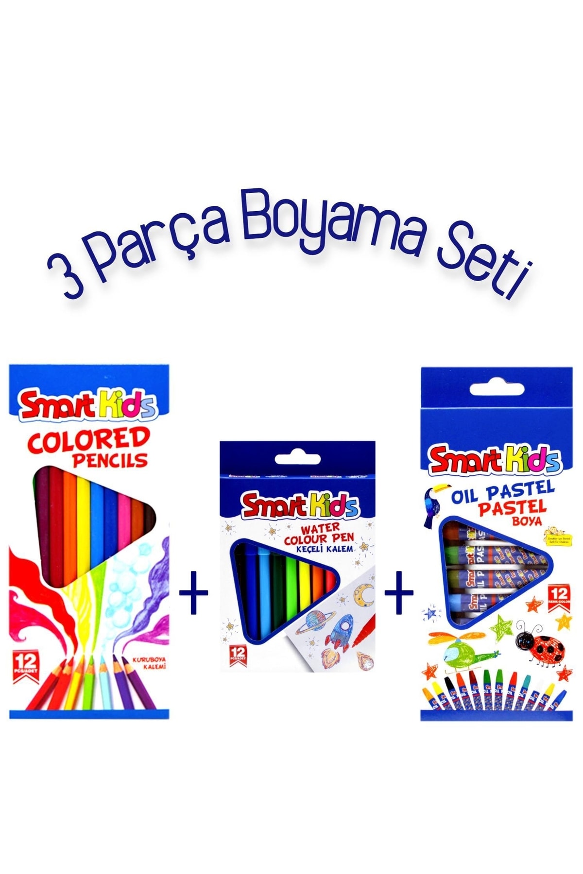 Smart Kids Pastel Boya Kalemi 12'li + Kuru Boya Kalemi 12'li + Keçeli ...