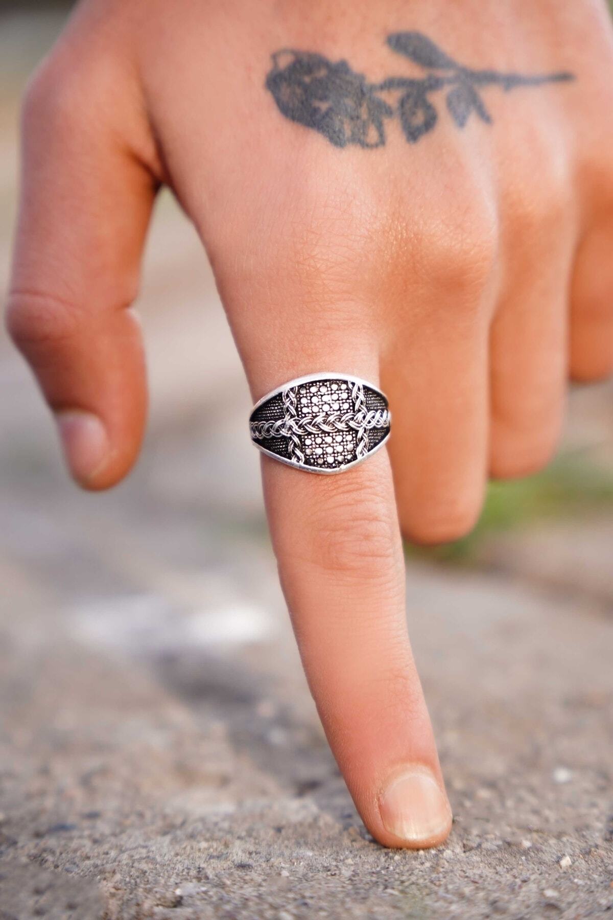 The Collection Shield Wicker Armor Model Men's Adjustable Ring- Trendyol