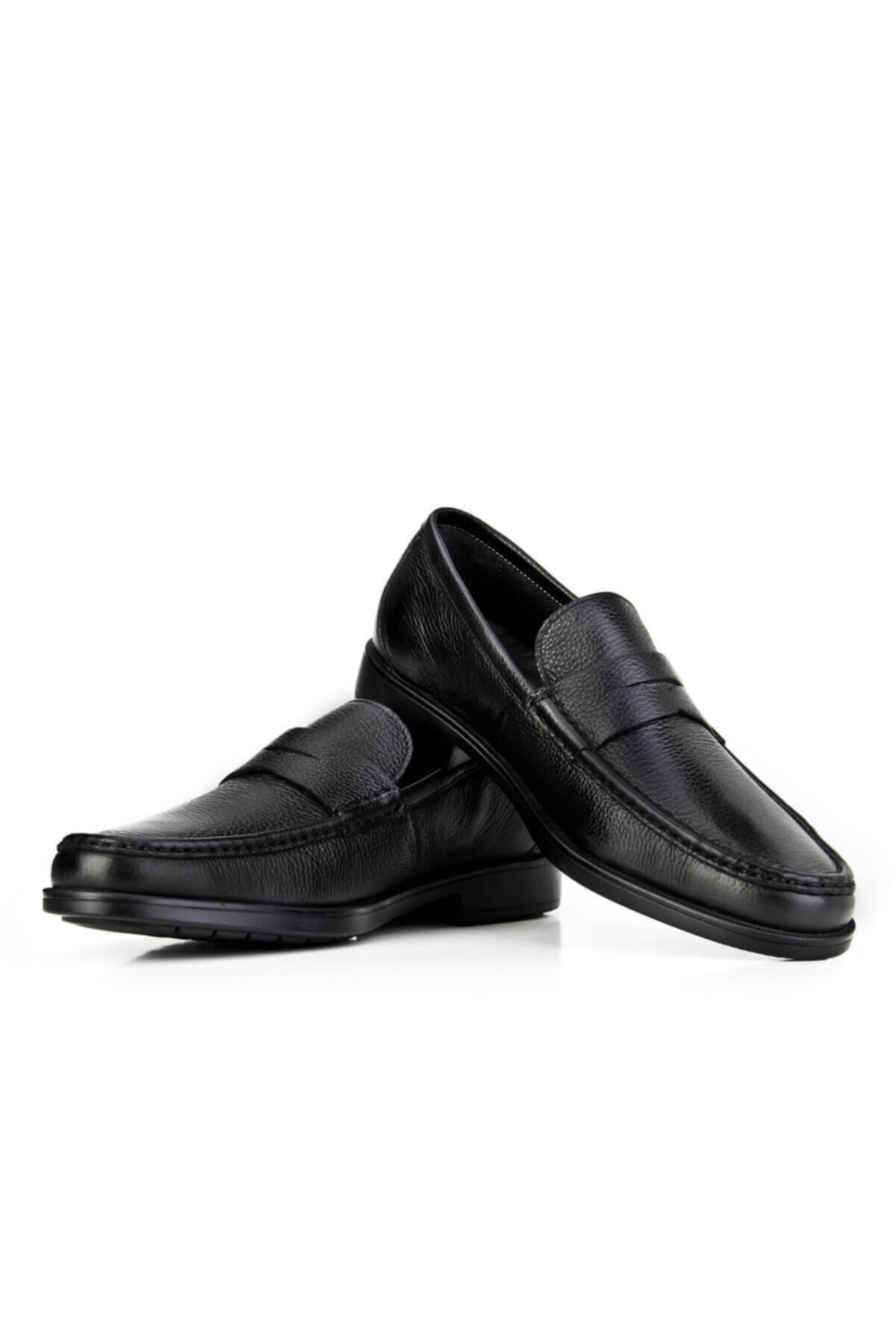 Cabani Erkek Siyah Kemer Detaylı Deri Bağcıksız Ayakkabı