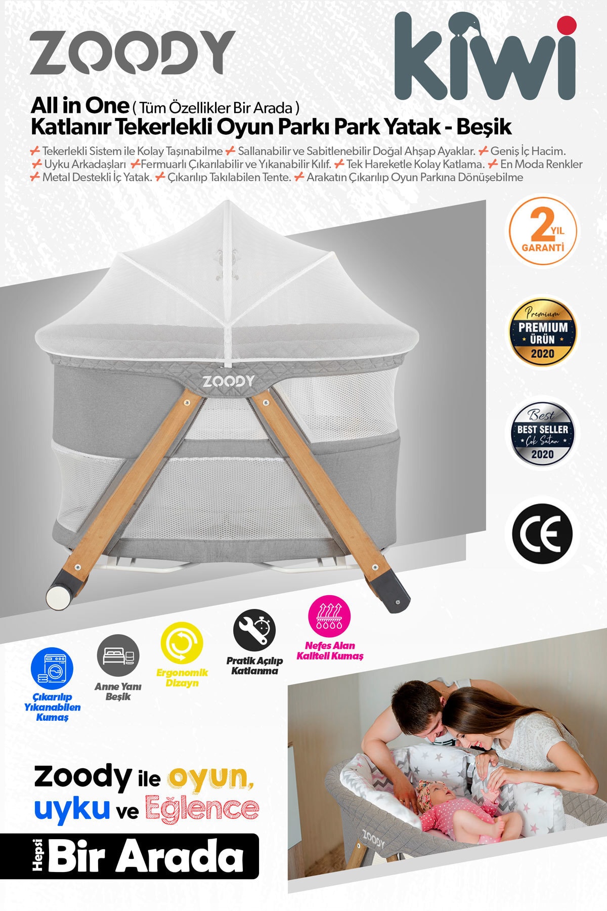 Kiwi Zoody Park Yatak ve Oyun Parkı Bebek Beşiği, Anne Yanı Beşik, Park ...