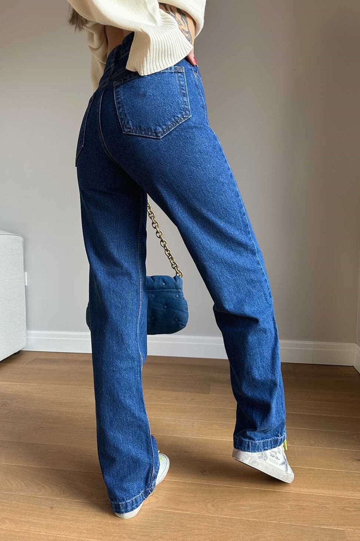 DRC trend Tugy Koyu Mavi Likralı Palazzo Yüksek Bel Bol Paça Jeans ...