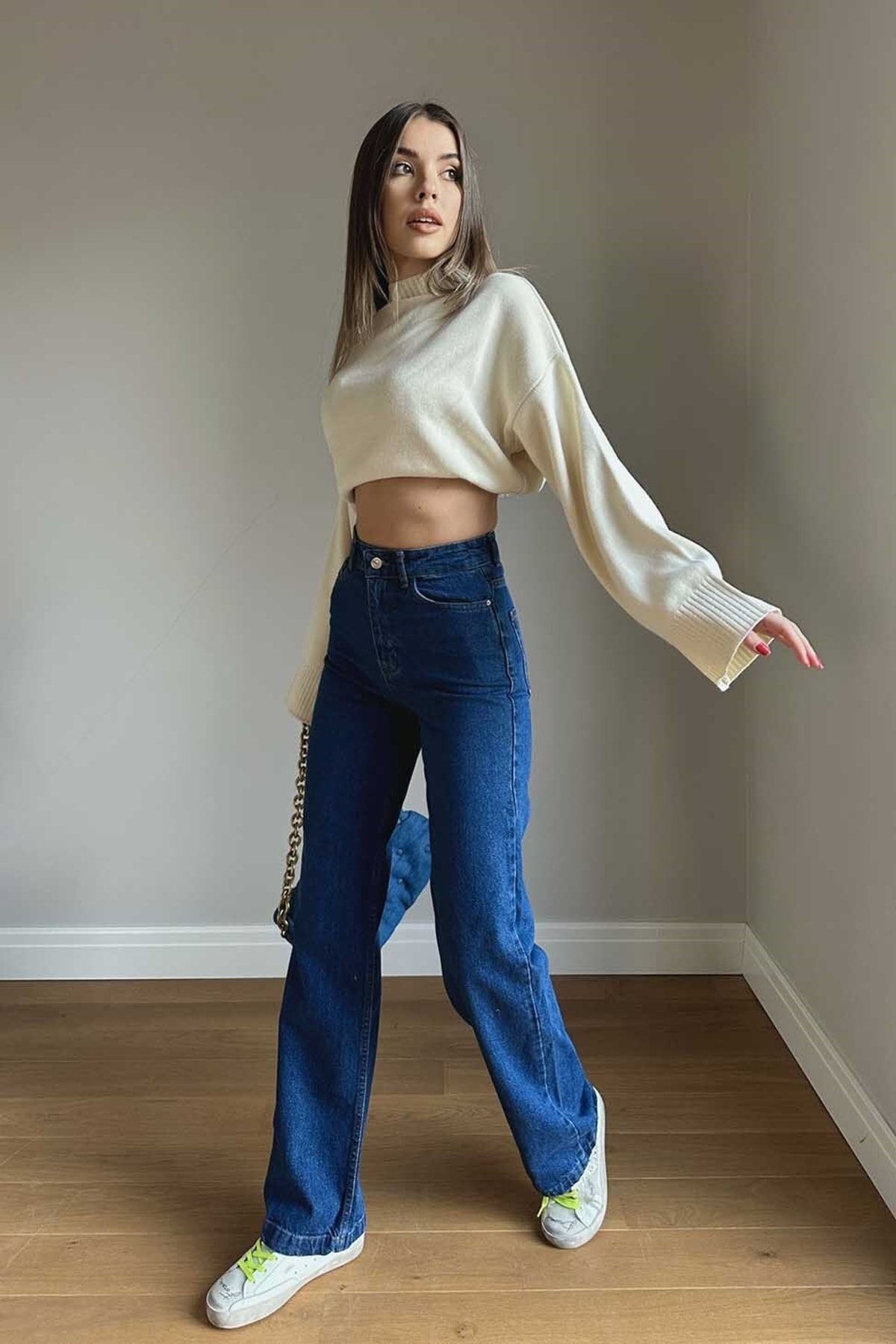 DRC trend Tugy Koyu Mavi Likralı Palazzo Yüksek Bel Bol Paça Jeans ...