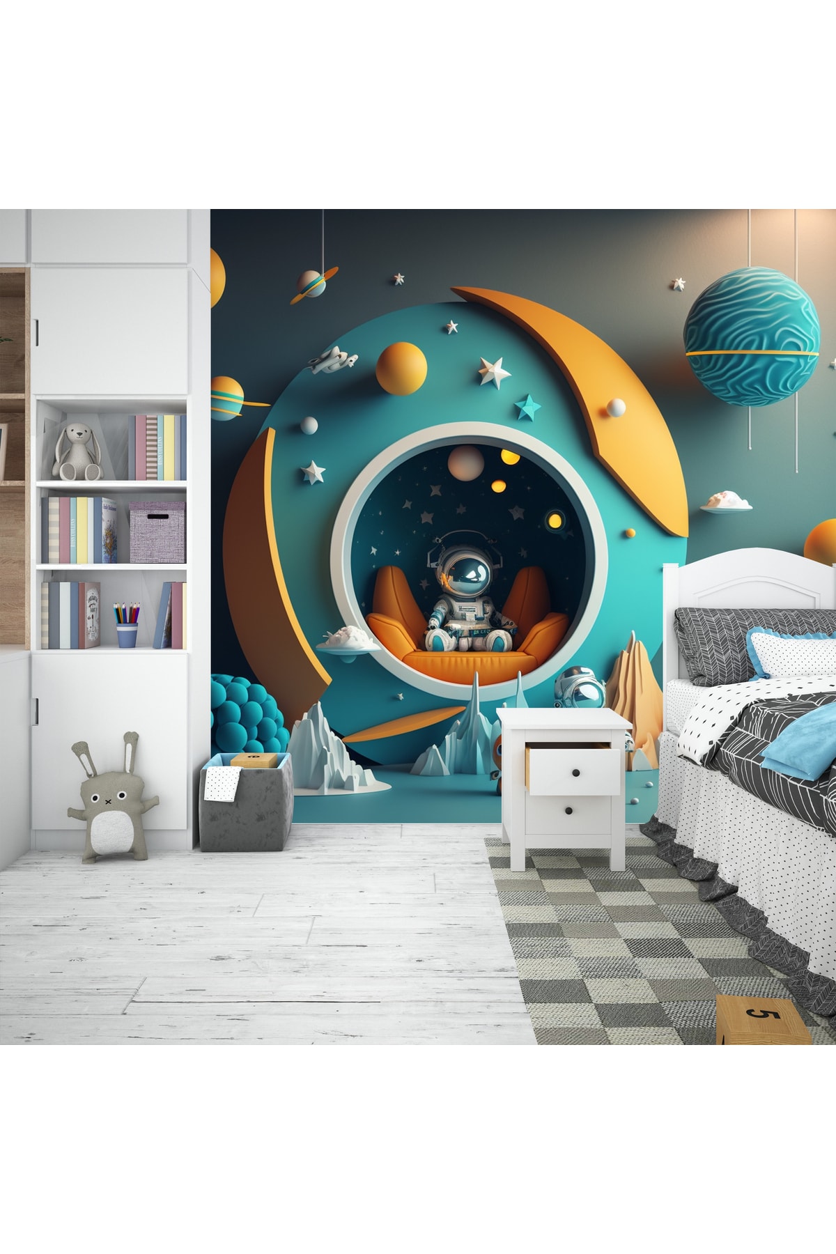 Dekoros Tek Parça 3d Uzay Astronot Poster Çocuk Odası Duvar Kağıdı ...
