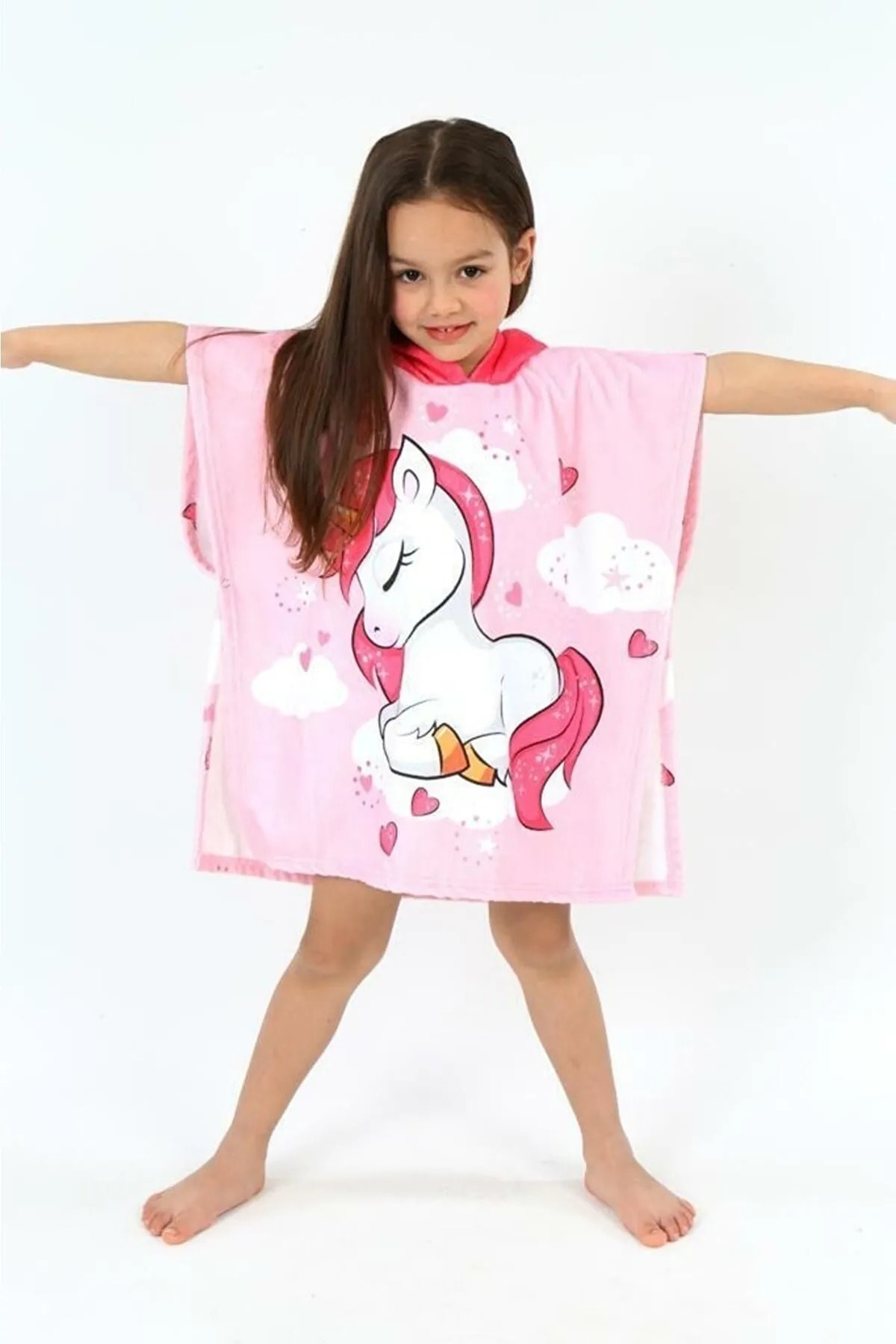 PODİUM GİYİM Yeni %100 Pamuklu Çizgi Karakter Desenli Kapüşonlu Panço ...