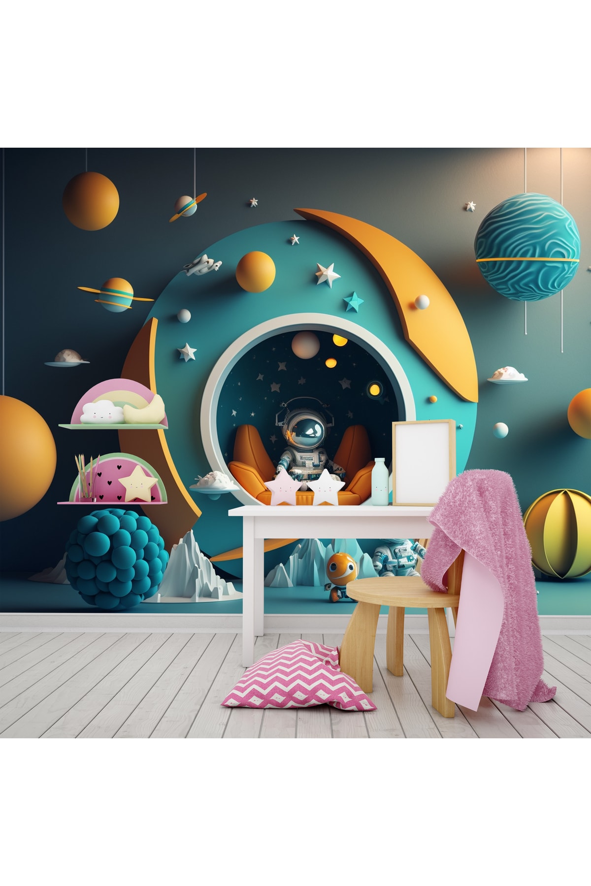 Dekoros Tek Parça 3d Uzay Astronot Poster Çocuk Odası Duvar Kağıdı ...