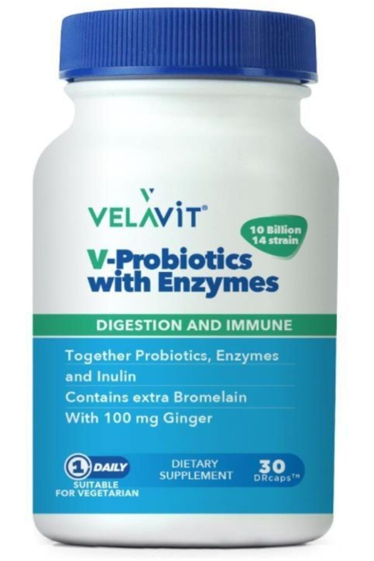 Velavit V-probiotics With Enzymes 30 Kapsül Probiyotik, Enzim, Inulin ...