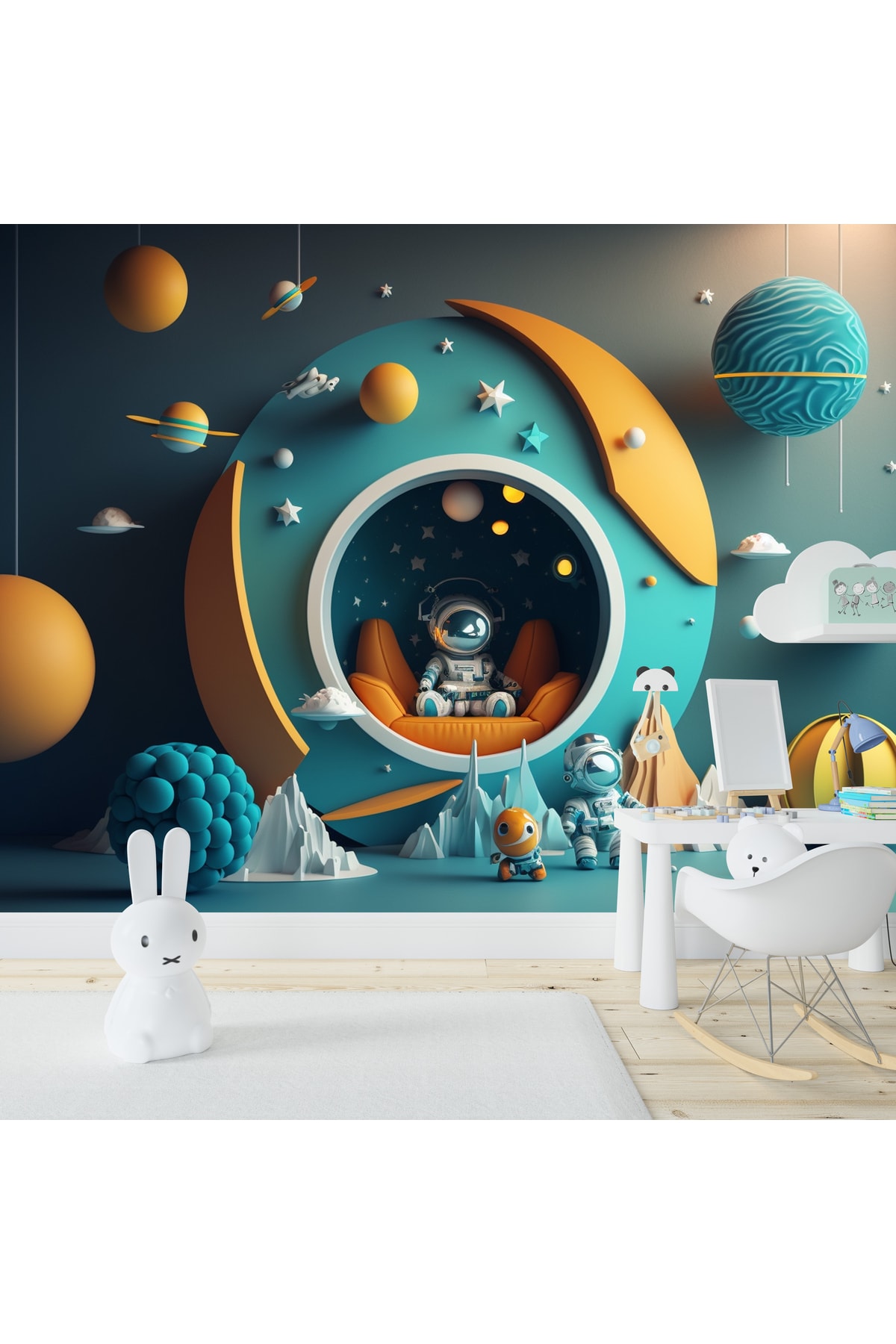 Dekoros Tek Parça 3d Uzay Astronot Poster Çocuk Odası Duvar Kağıdı ...