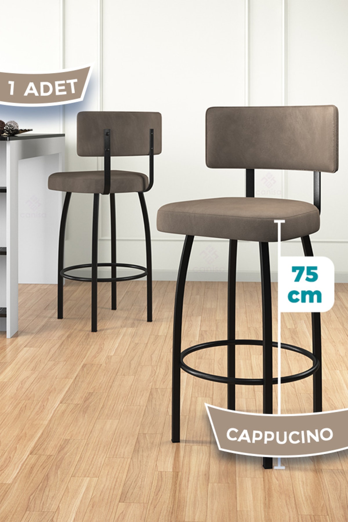 Canisa Wosa Serisi,1 Adet Cappucino Sandalye Yemek Odası Bar Sandalyesi, Babyface Kumaş, Siyah ...