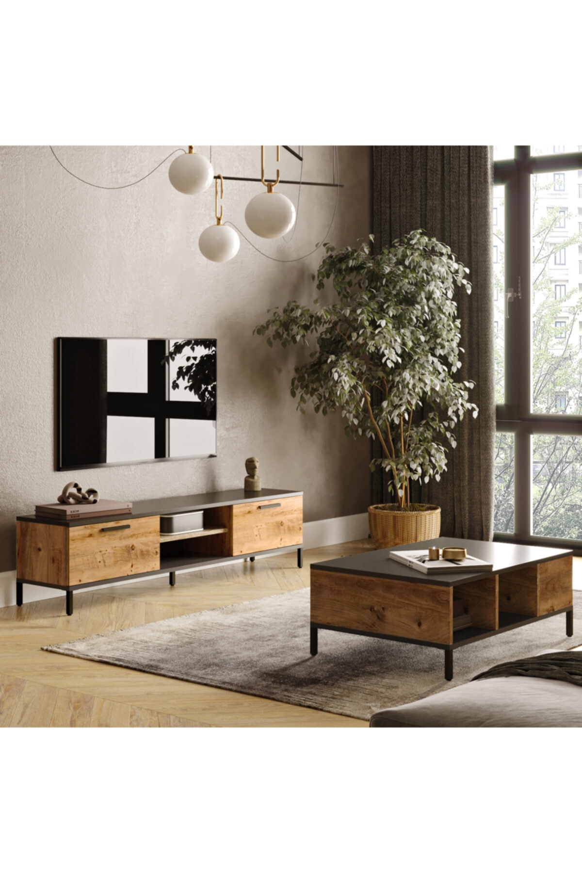 Yurudesign Royal Tv Ünitesi 2'li Set Orta Sehpa Metal Ayaklı Çam Rl5-aa ...